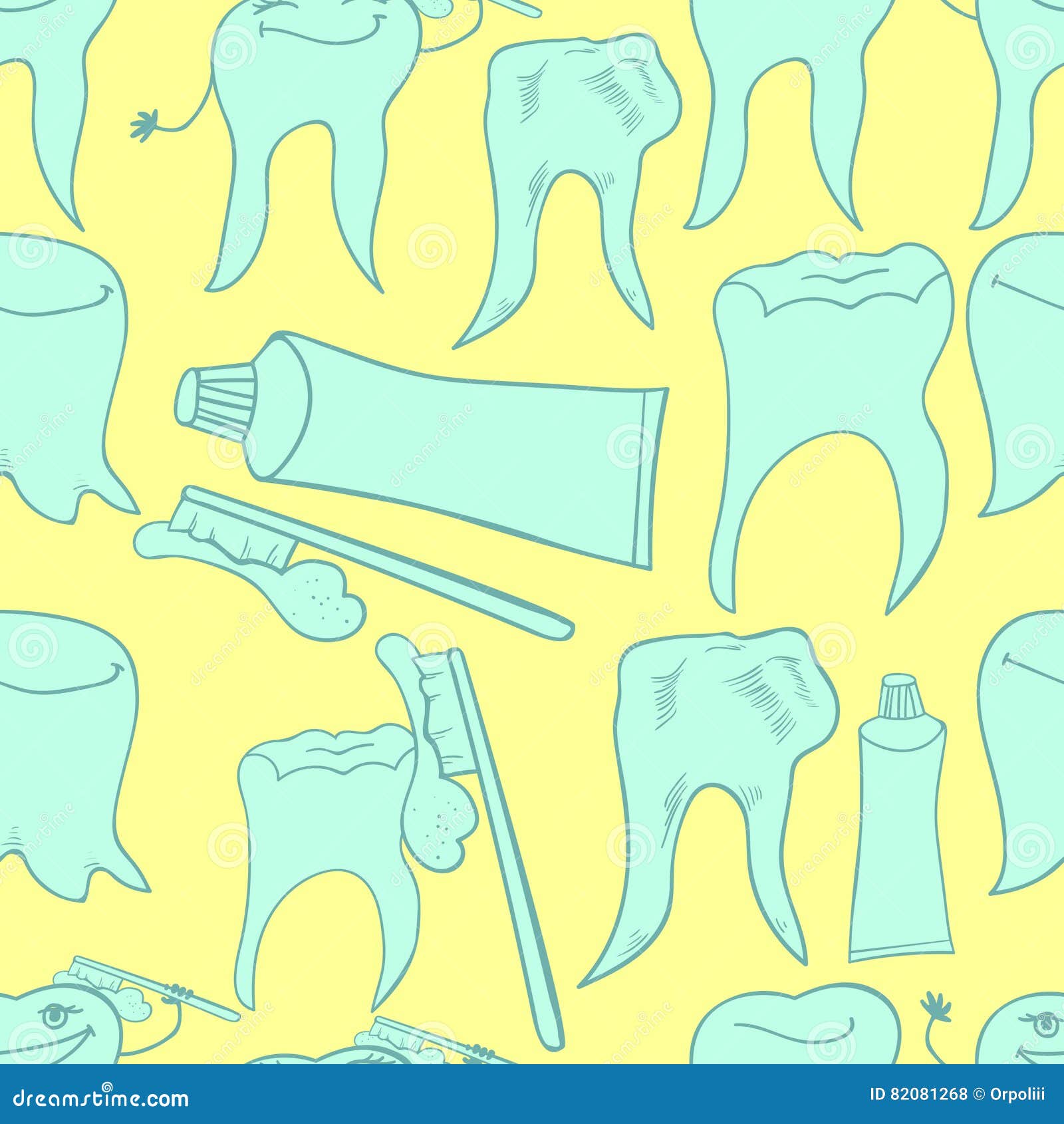 Seamless Pattern of Smiling Healthy Teeth Paste. Vector Illustration ...