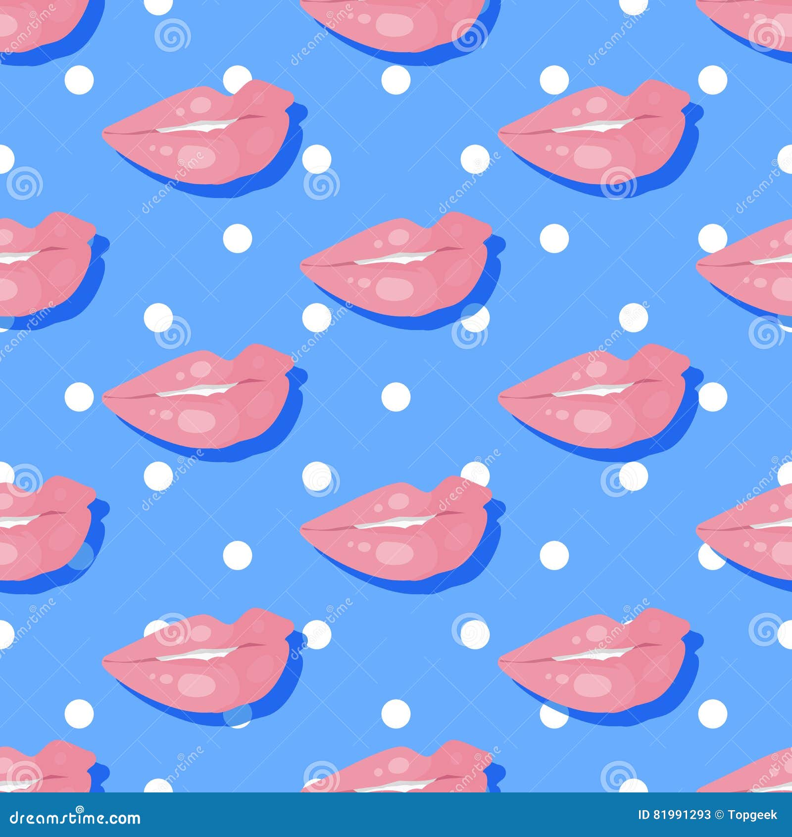 Seamless Pattern Smiling Lips Teeth on Polka Dot Stock Vector ...