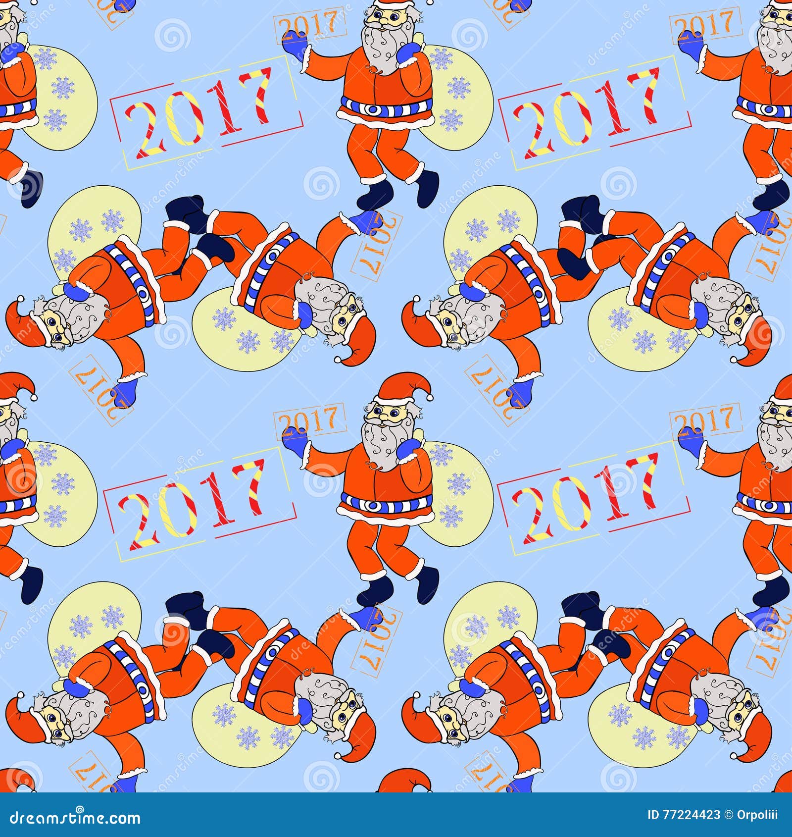 Seamless Pattern Smiling Santa Claus with Sack of Presents Stock Vector ...