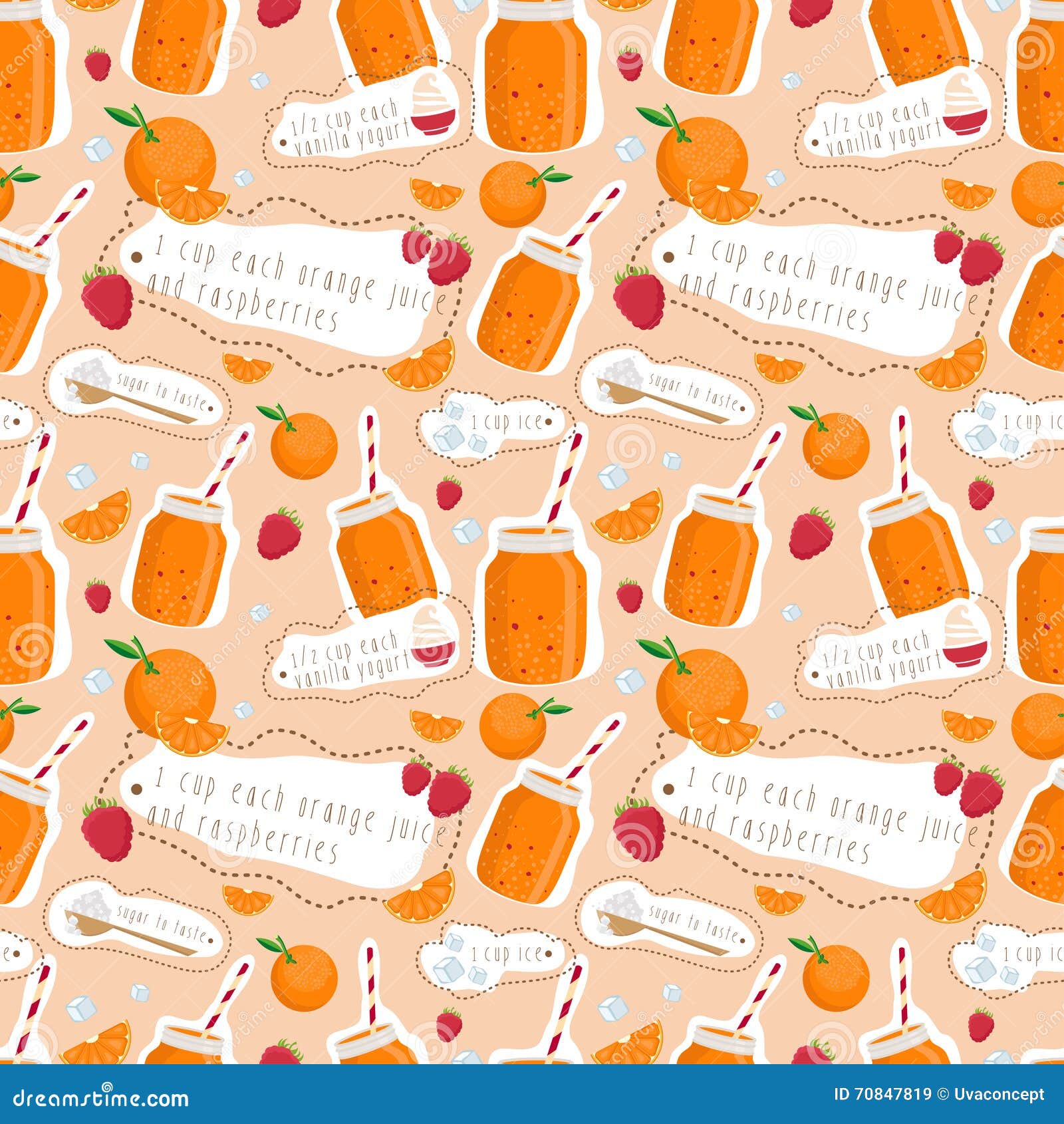 Seamless Pattern of Smoothie ,raspberries and Yogurt. Stock Vector ...