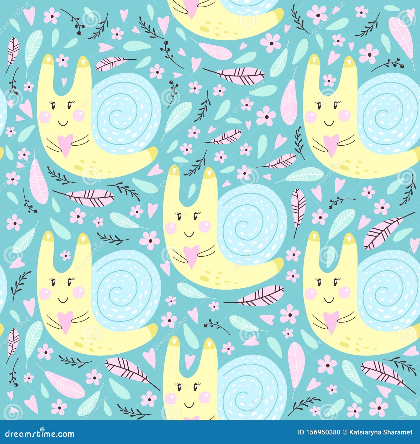 Seamless Pattern with Snail. Vector Stock Vector - Illustration of ...