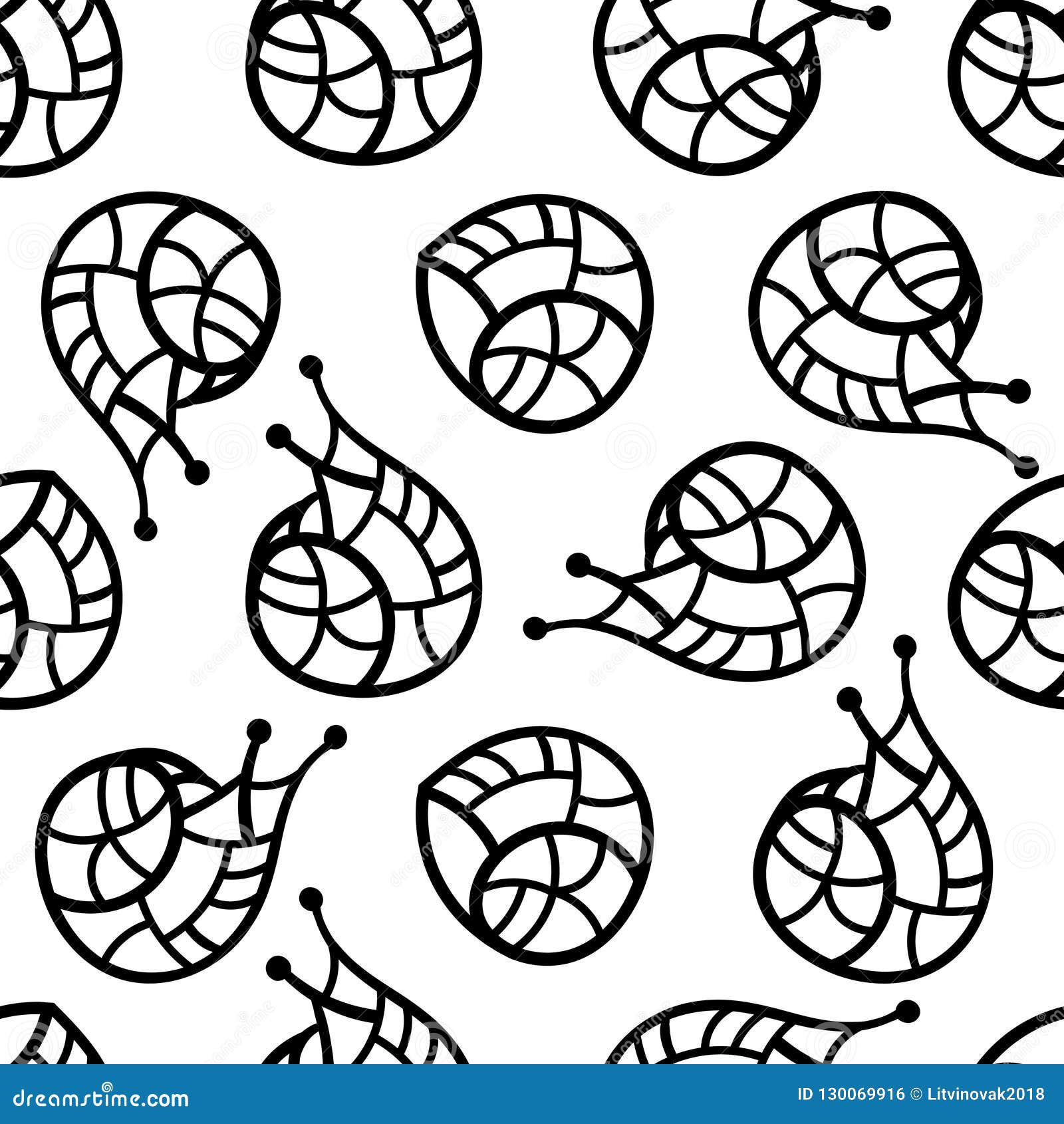 Seamless Pattern with Snails. Black Vectorized Drawing on White ...