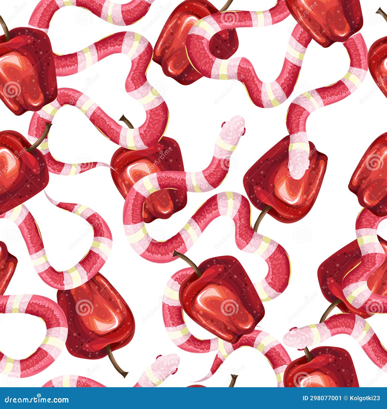 Seamless Pattern with Snakes and Apples. Vector. Stock Vector ...