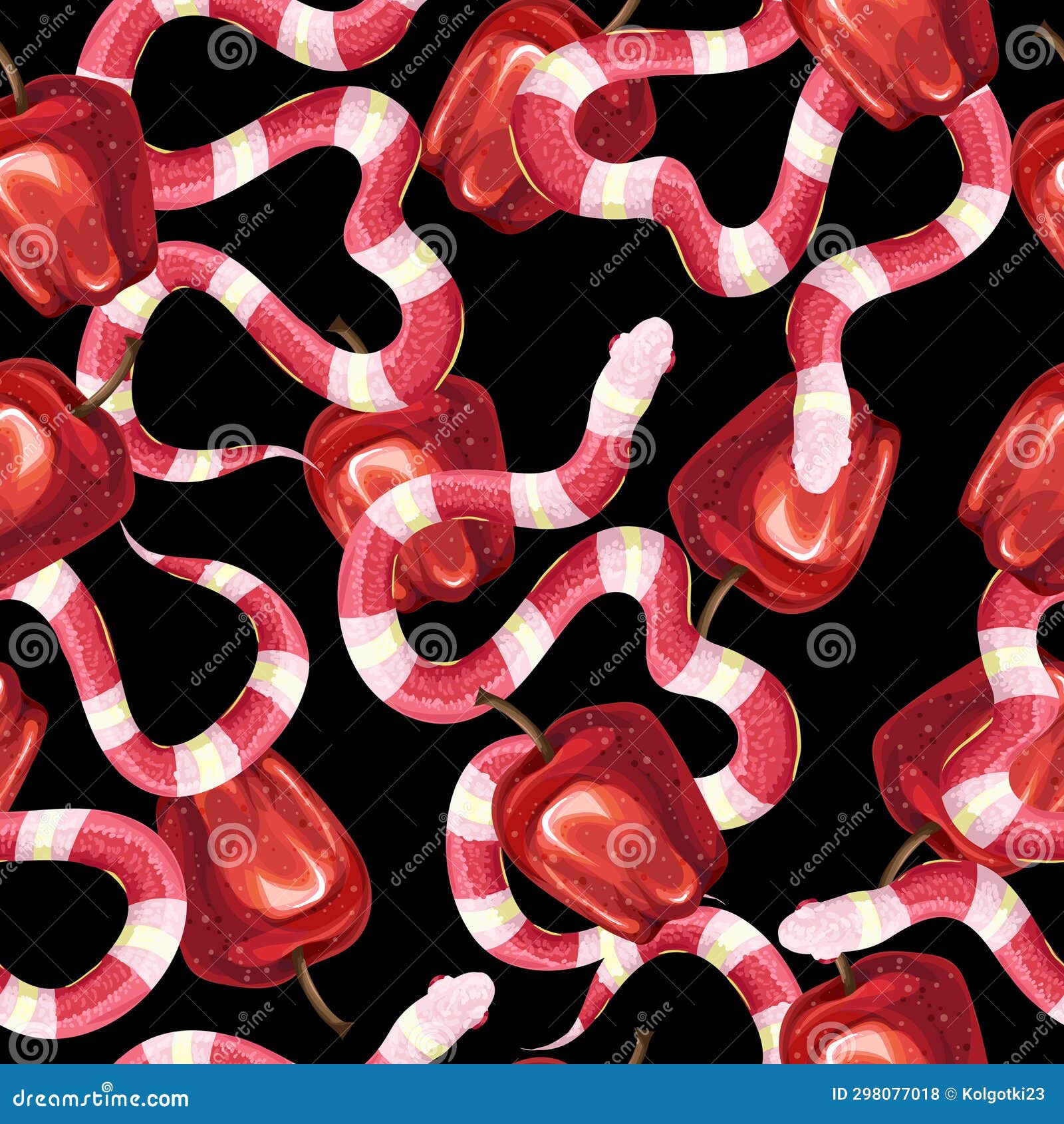 Seamless Pattern with Snakes and Apples. Vector. Stock Vector ...