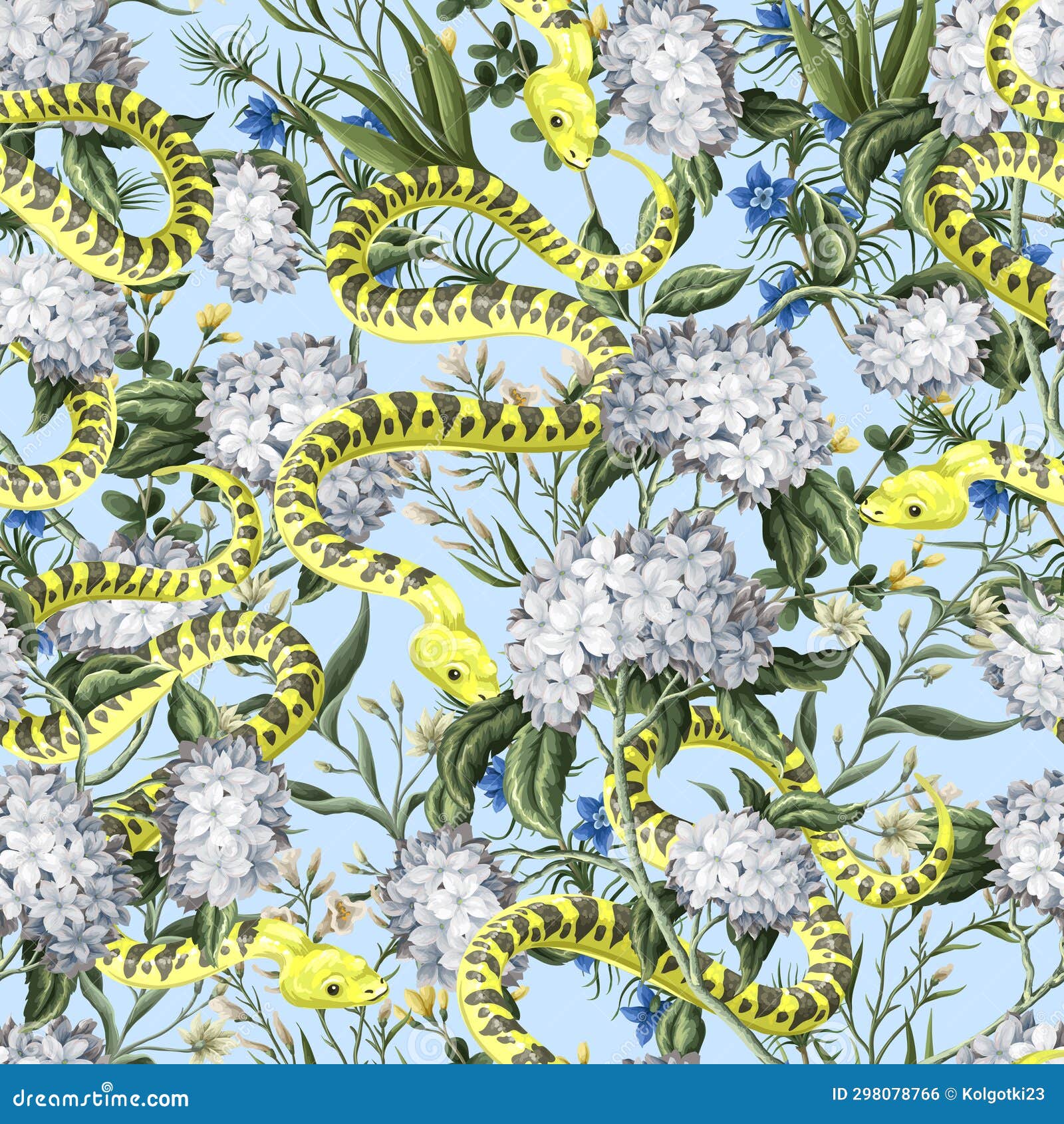 Seamless Pattern with Snakes and Flowers. Vector. Stock Illustration ...