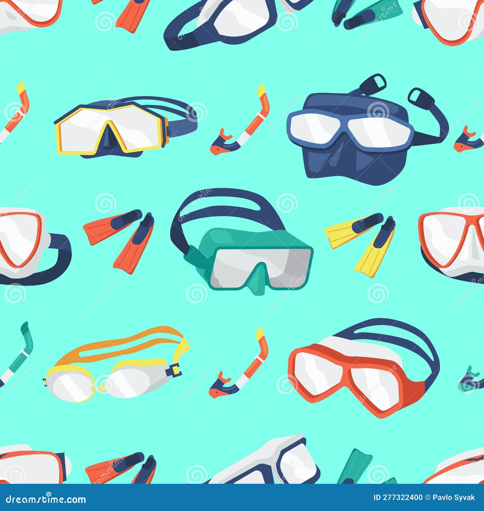 Seamless Pattern with Snorkel Masks and Flippers. Repeating Design ...