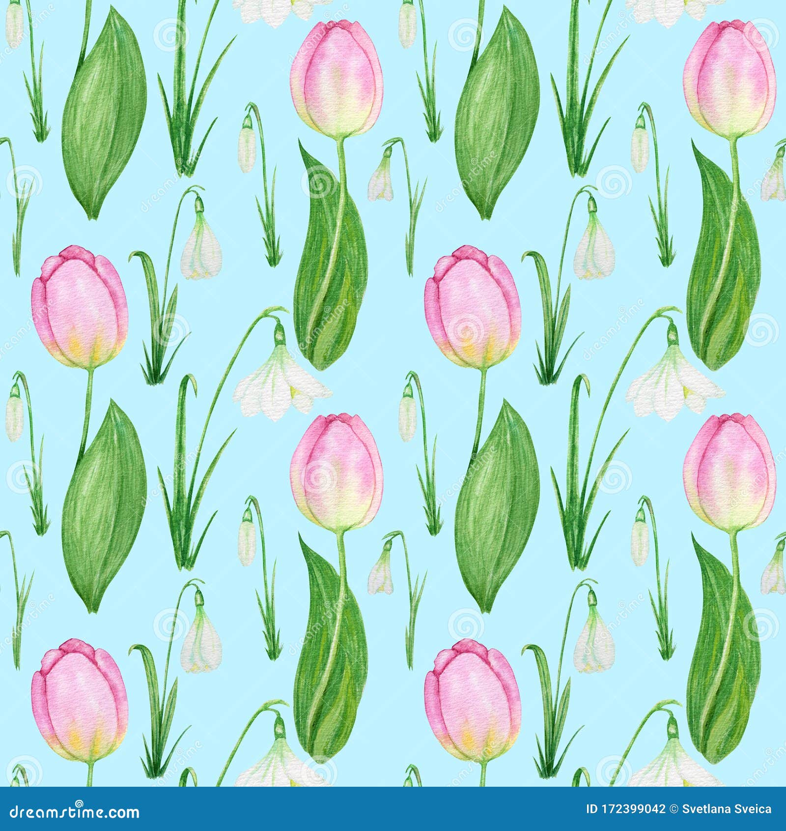 Seamless Pattern with Snowdrop and Tulip Spring Easter Flowers with ...