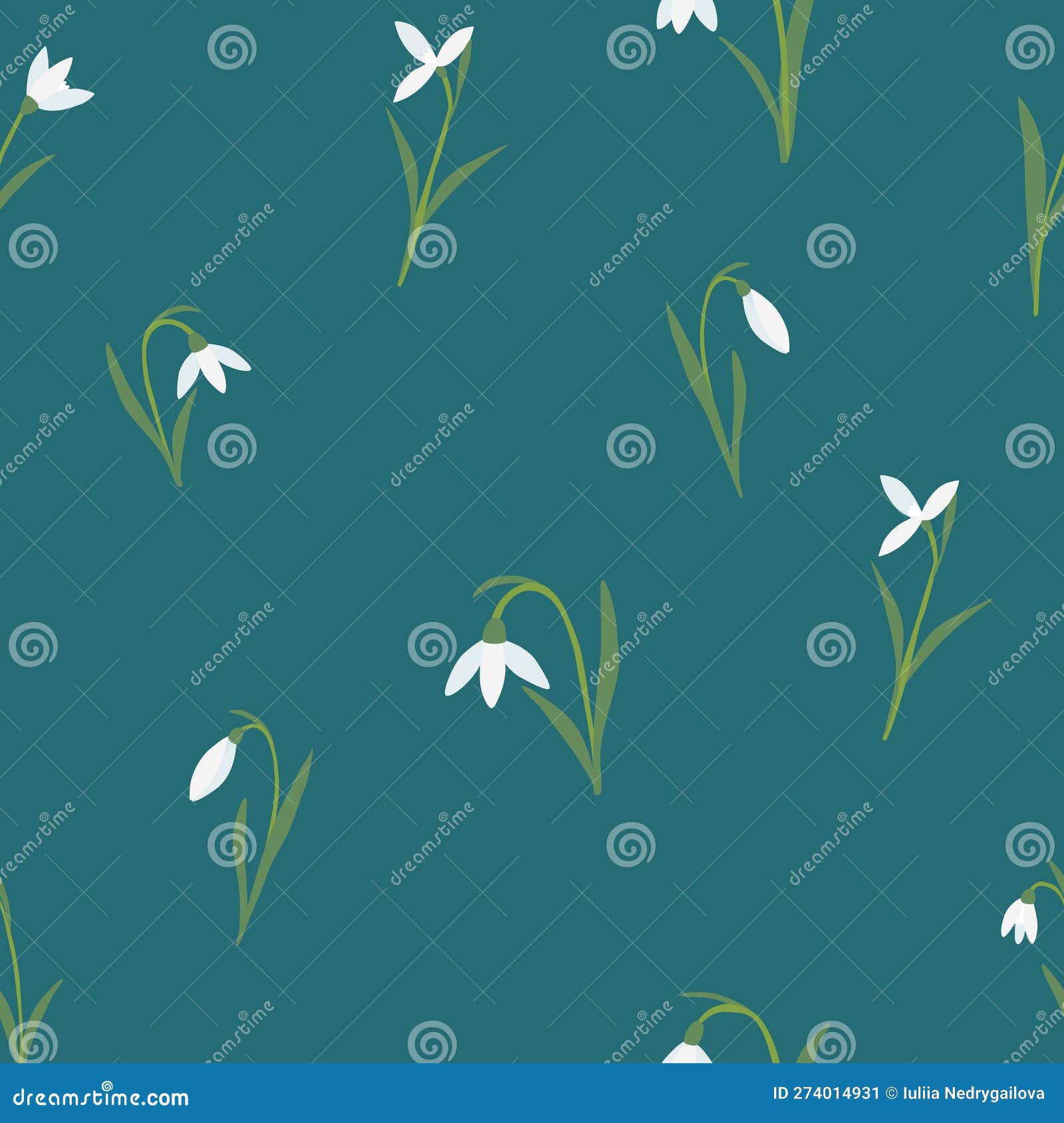 Seamless Pattern with Snowdrops Spring Flowers on Green Background ...