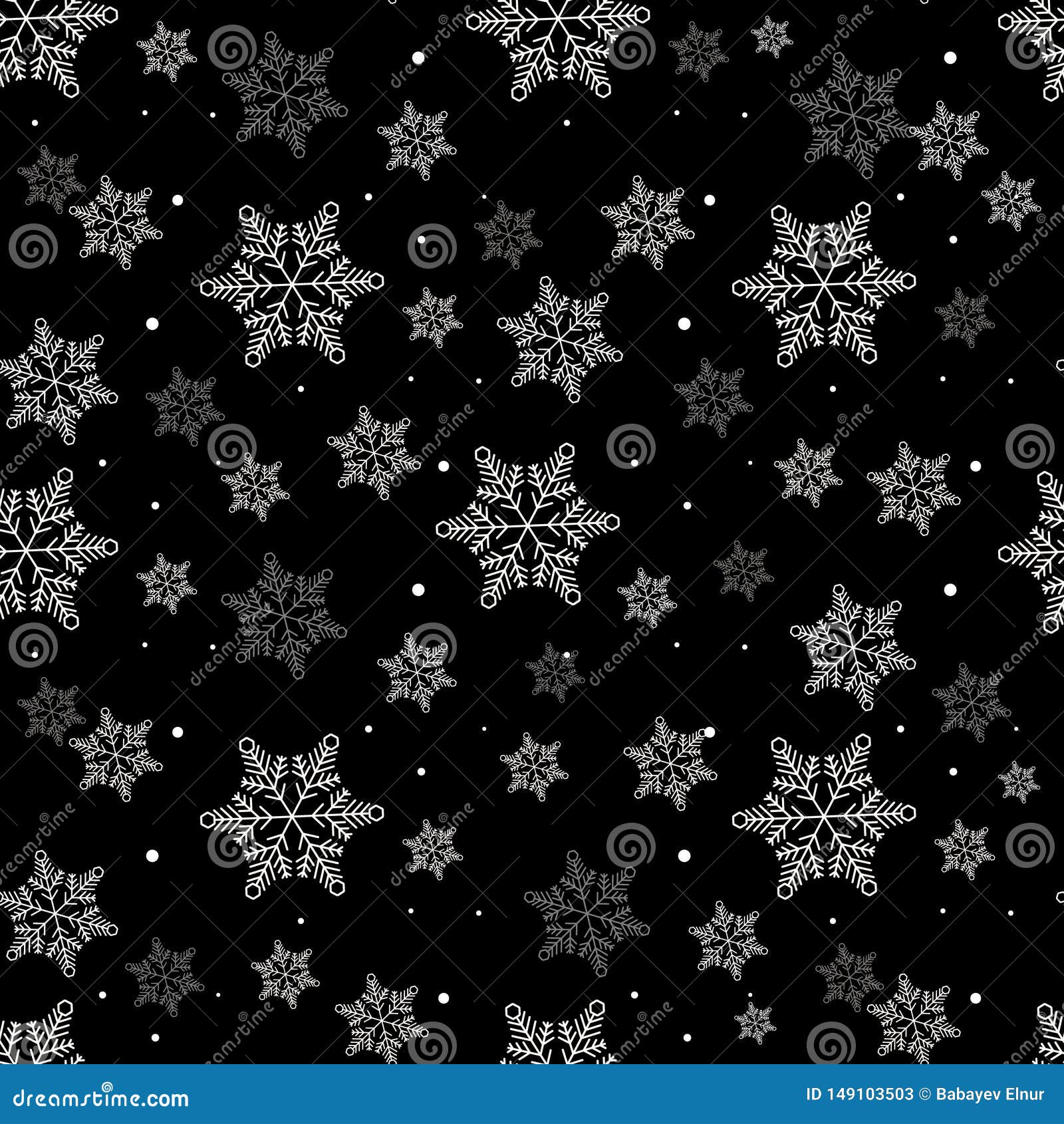 Seamless Pattern of Snowflakes on a Black Background Stock Illustration ...