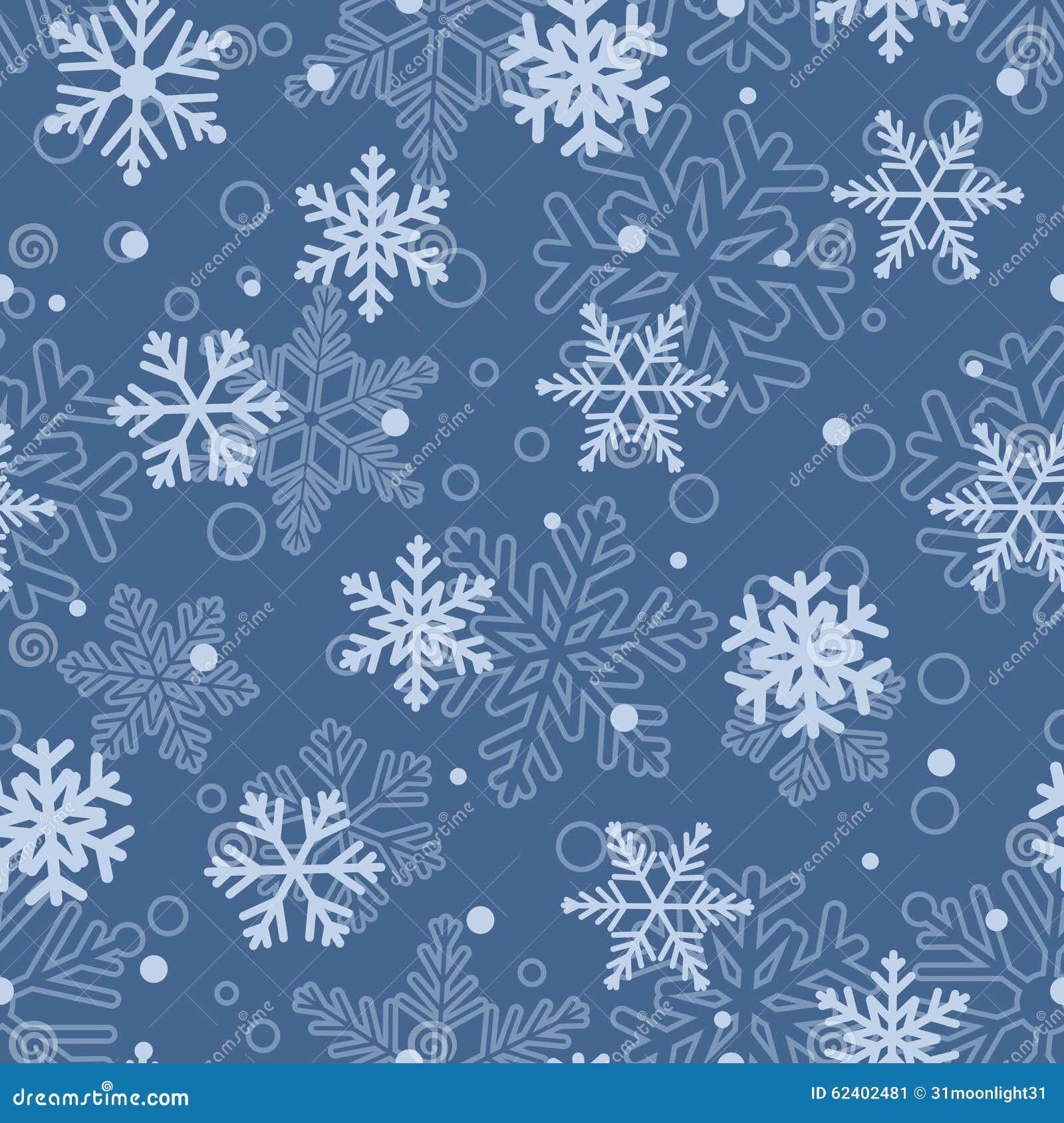 Seamless Pattern of Snowflakes, Light Blue on Blue Stock Vector ...