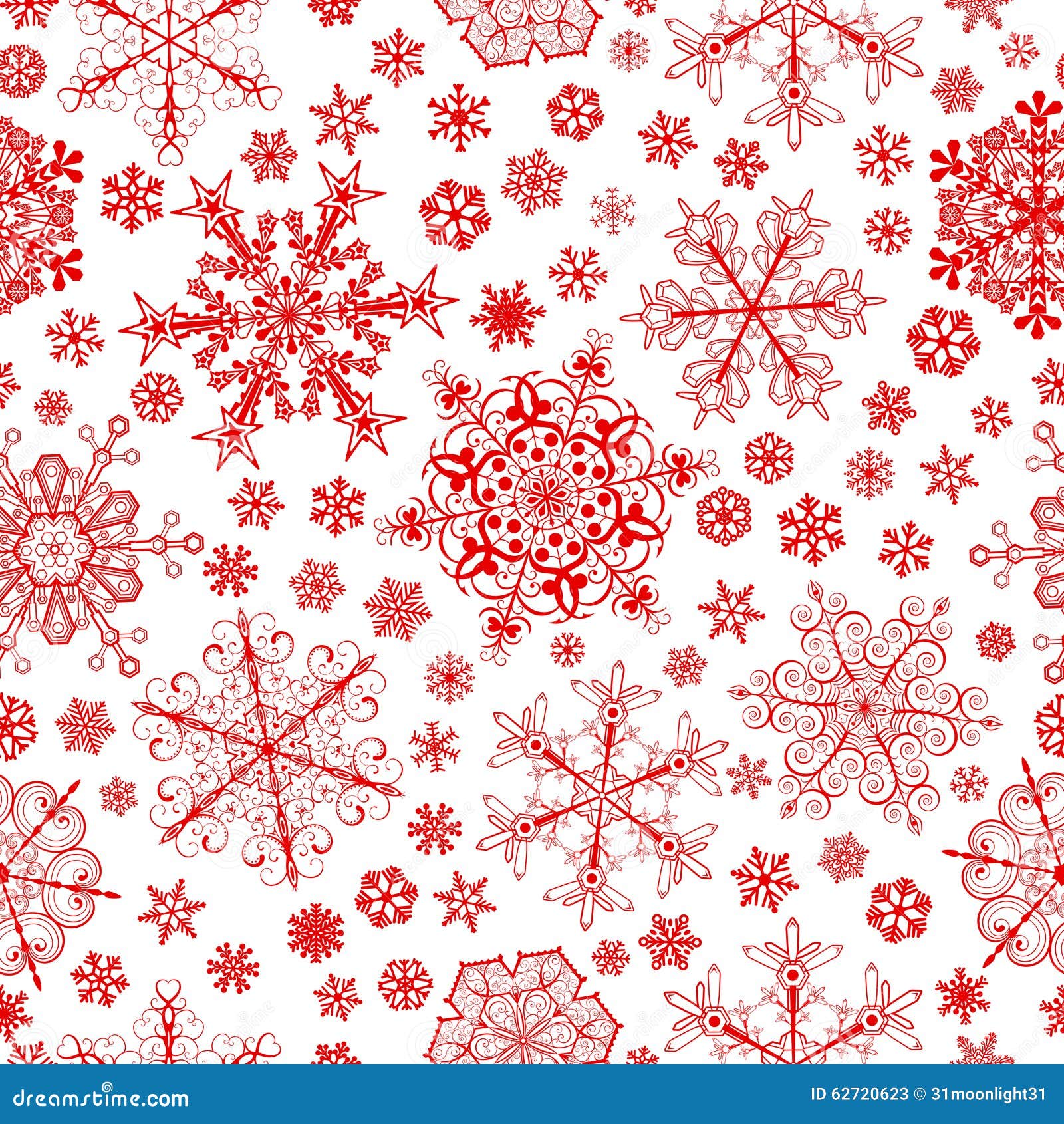 Seamless Pattern of Snowflakes, Red on White Stock Vector ...