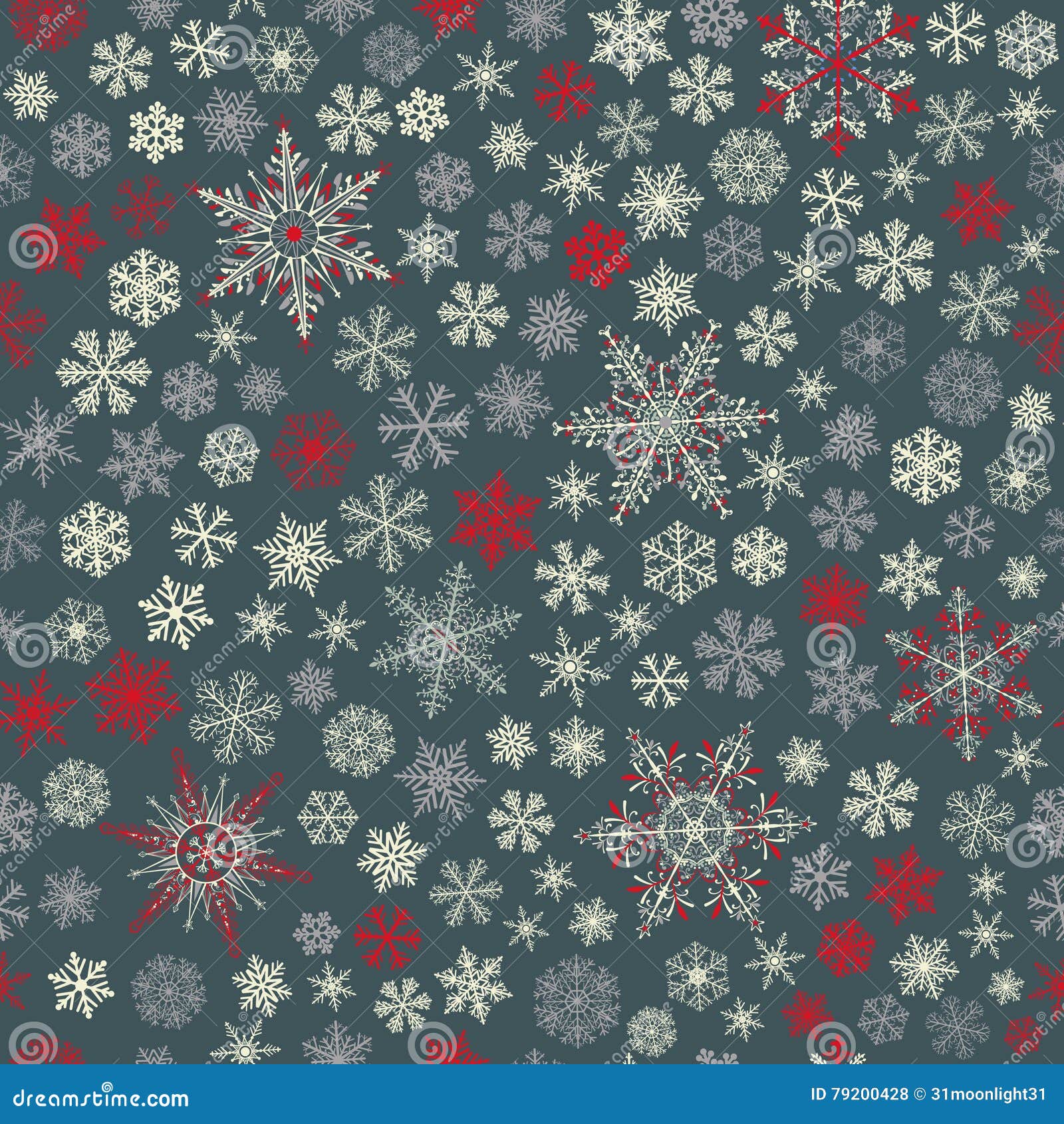 Seamless Pattern of Snowflakes, White, Red and Gray on Dark Gray Stock ...