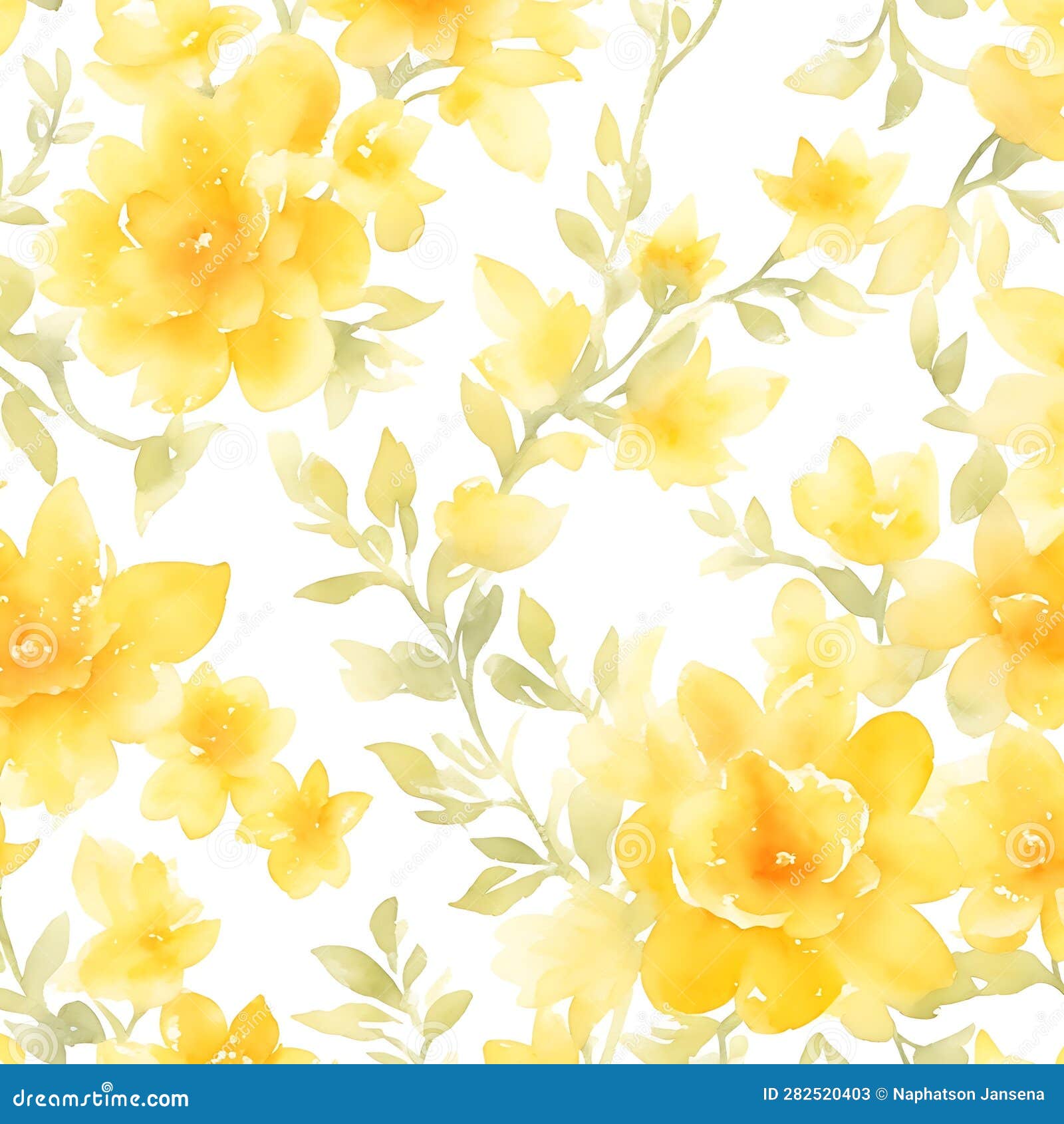 Seamless Pattern with Soft Yellow Flowers in Watercolor Style Stock ...