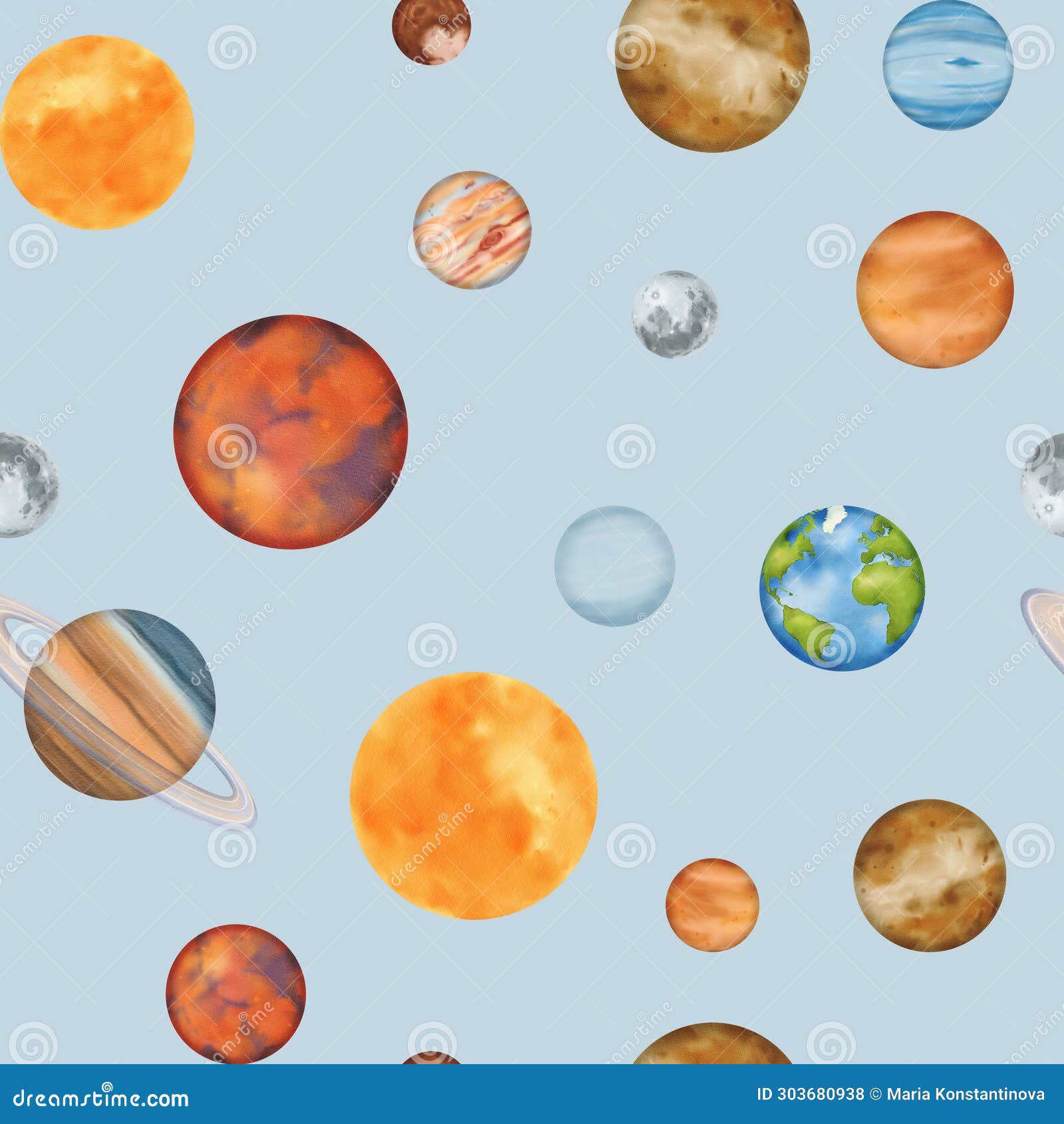 Seamless Pattern the Solar System. Mercury, Venus, Earth with Its ...