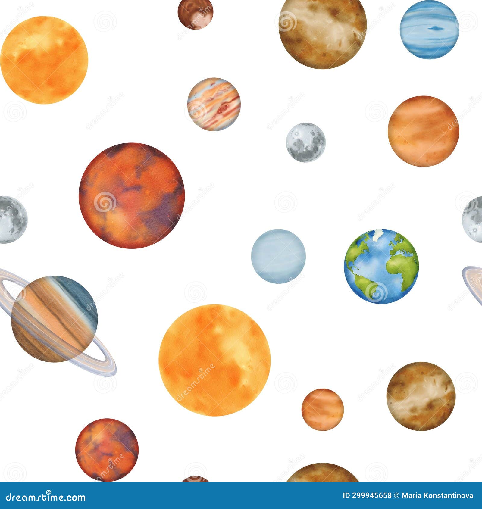 Seamless Pattern. the Solar System with Planetary Orbits. Mercury ...