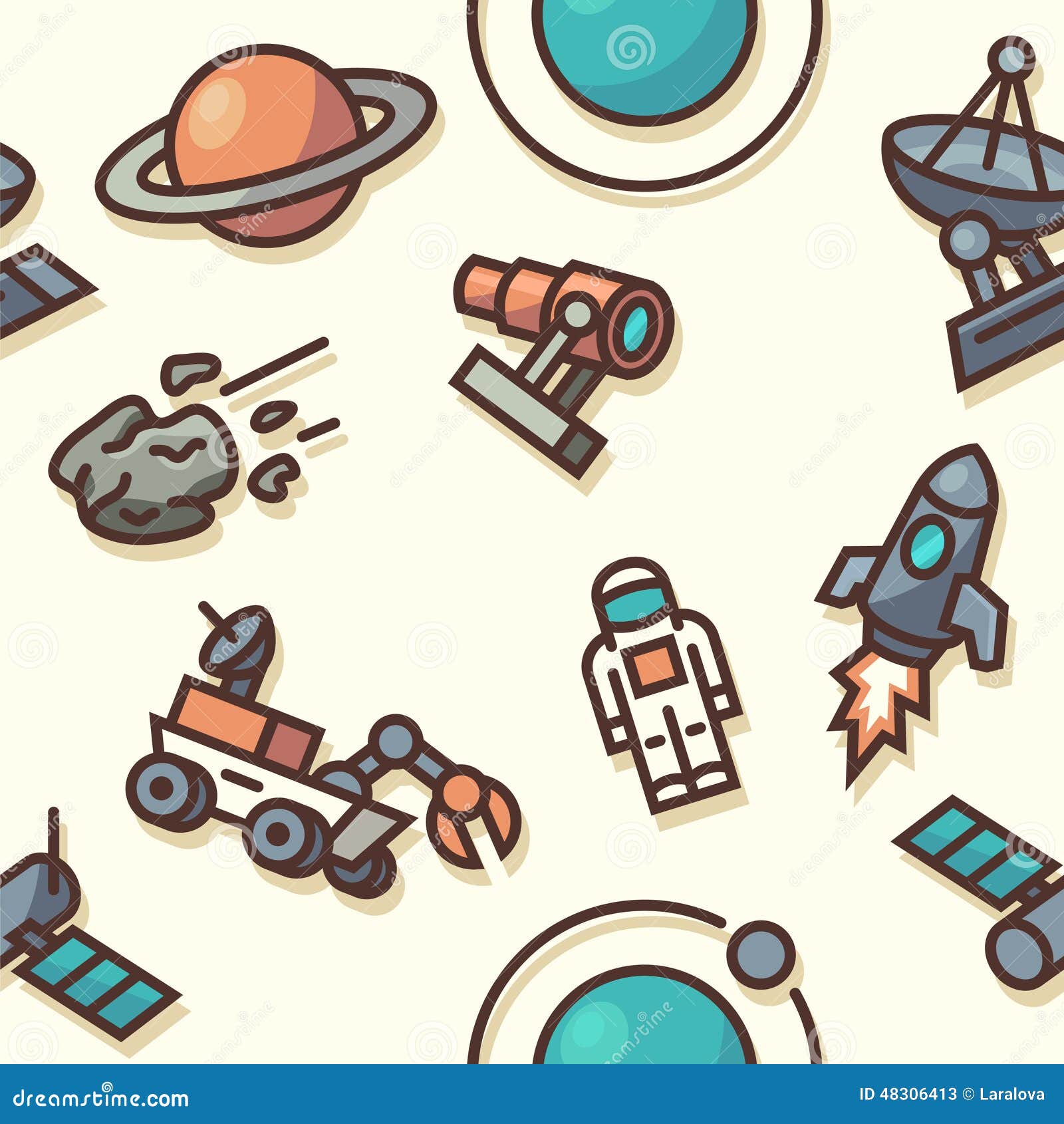 Seamless Pattern with Space Icons Stock Vector - Illustration of ...
