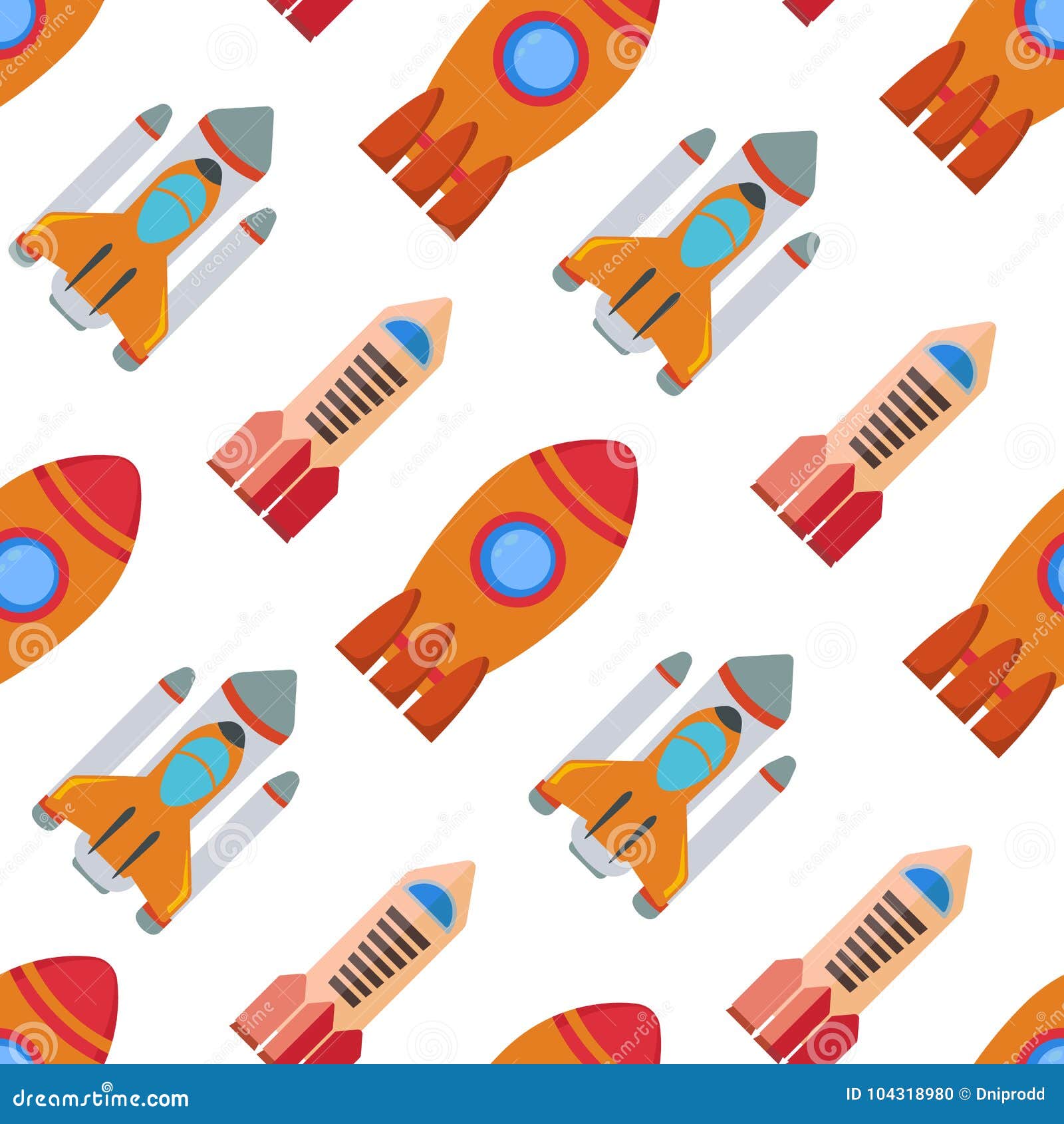 Seamless Pattern with Space Rocket Stock Vector - Illustration of ...