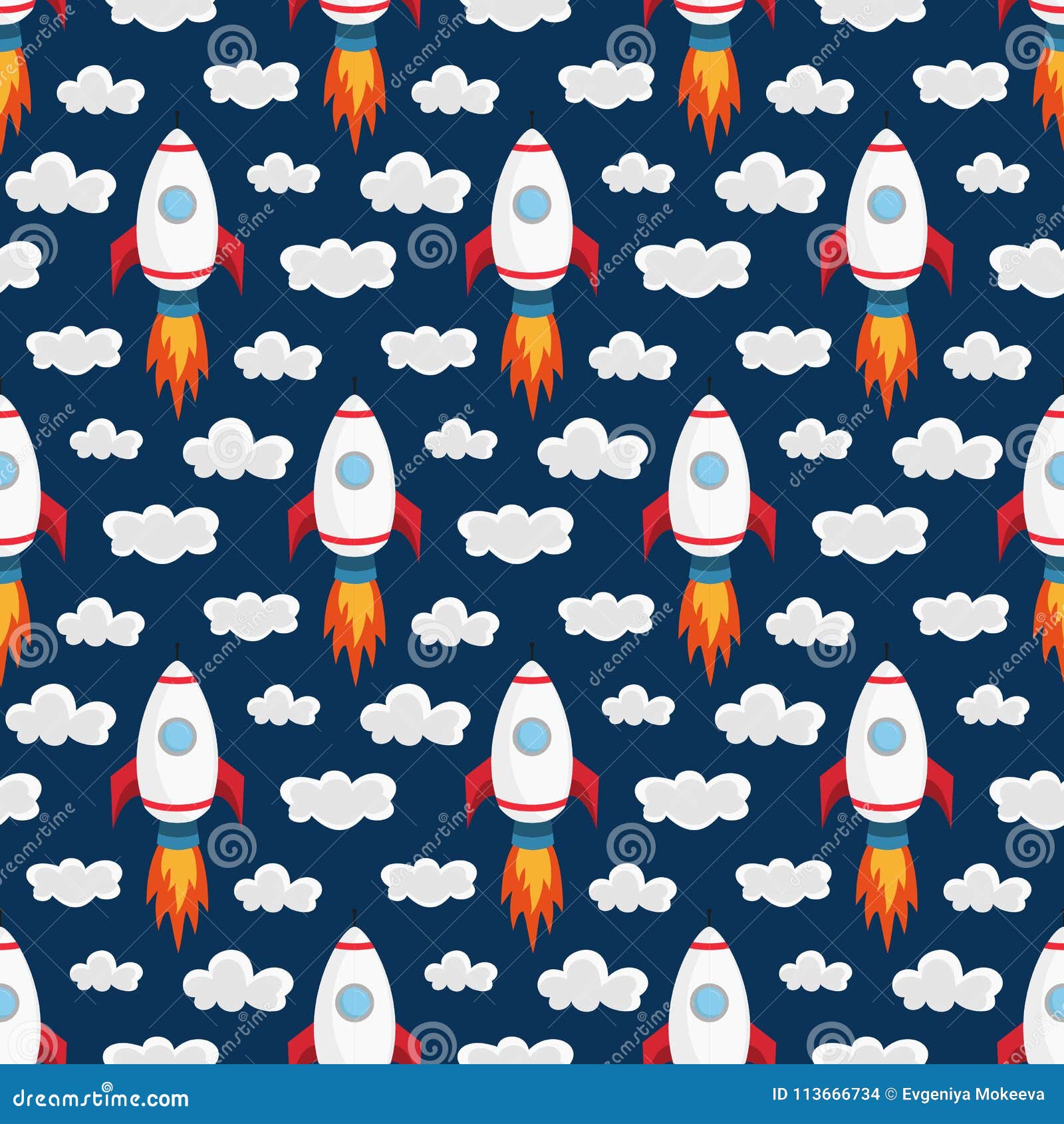 Seamless Pattern with Space Rockets on the Blue Background. Stock ...