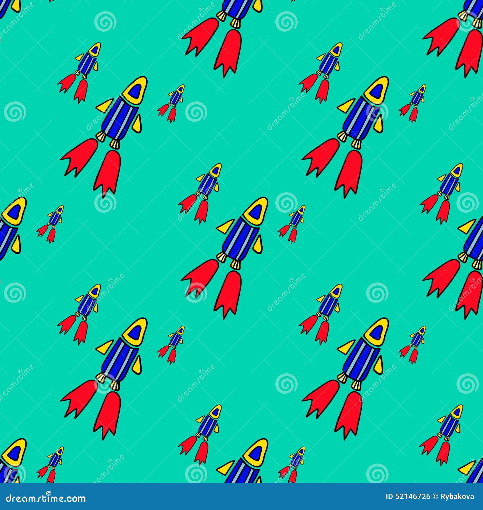 Seamless Pattern with Space Rockets Flying on Blue Background Stock ...