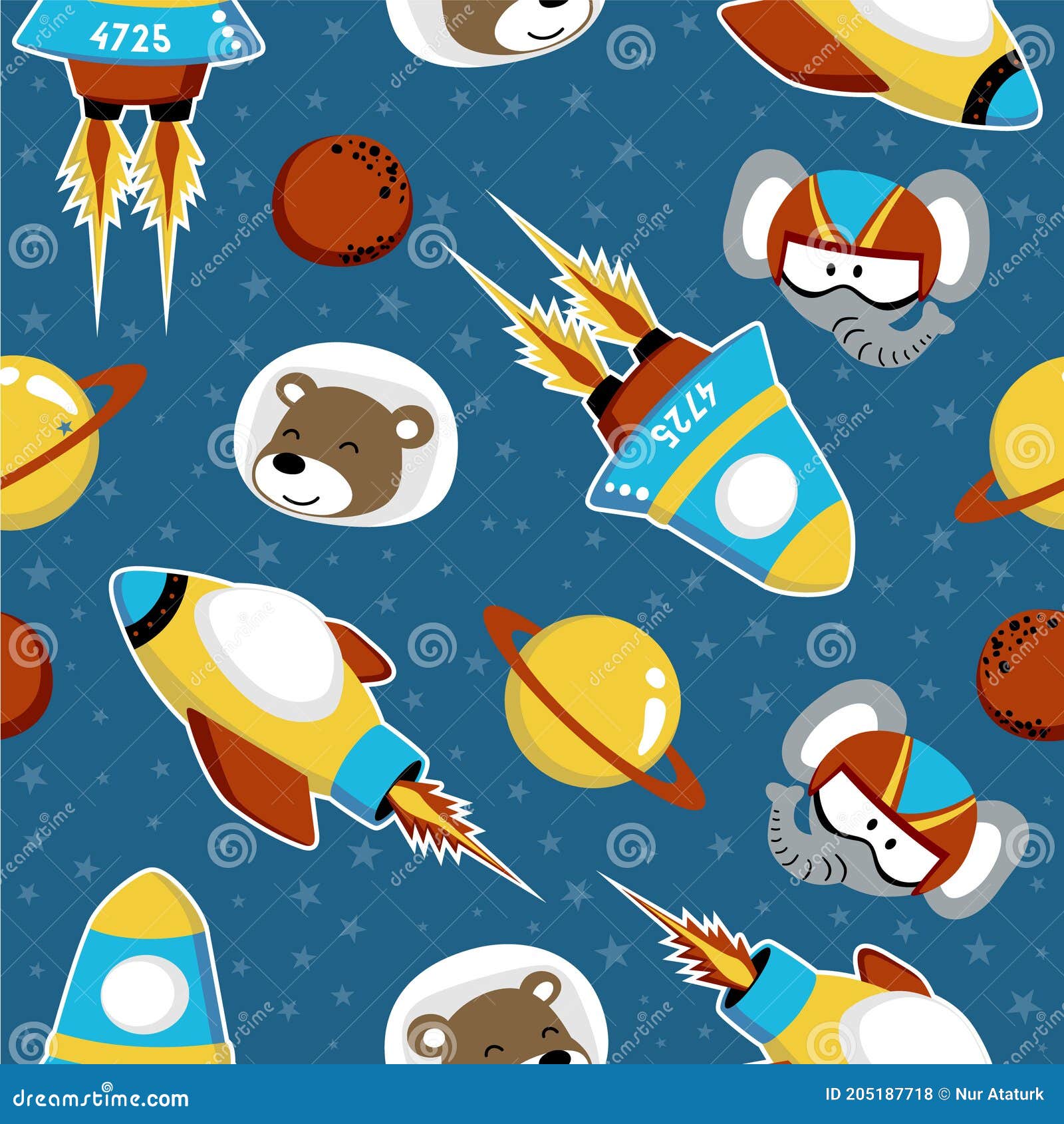 Seamless Pattern of Spaceman with Spaceship Cartoon Stock Vector ...