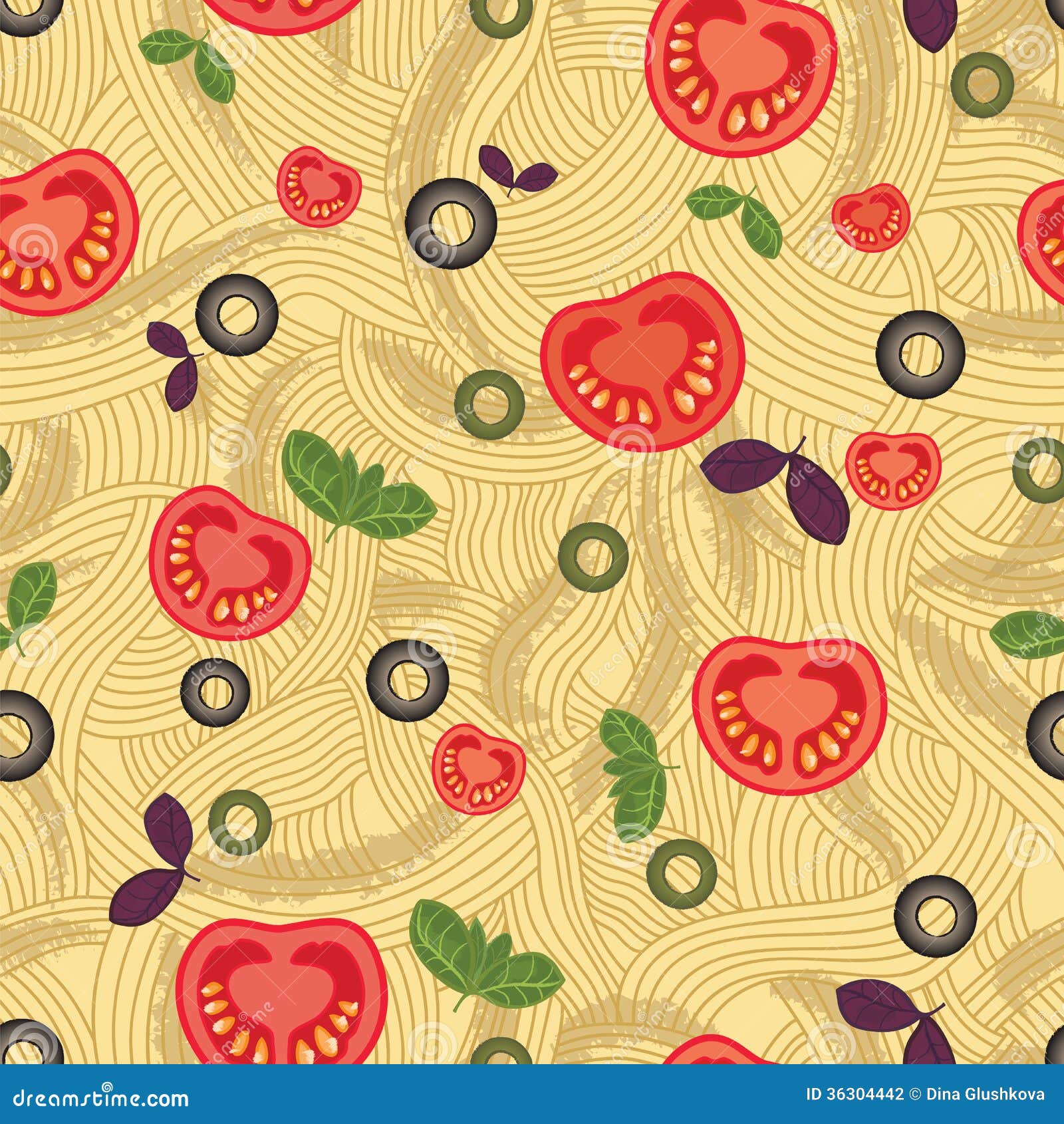Seamless Pattern, Spaghetti with Tomatoes Stock Vector - Illustration ...