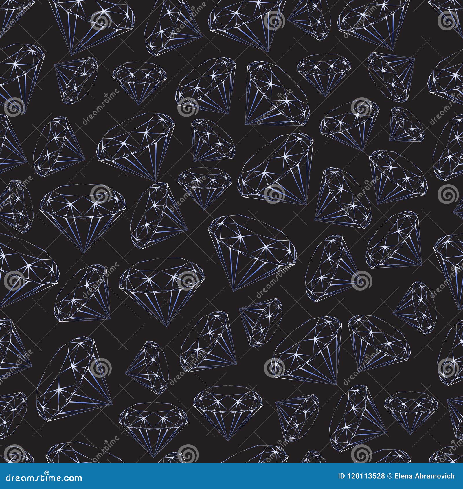 Seamless Pattern of Sparkling Blue Gems on a Black Background Stock ...