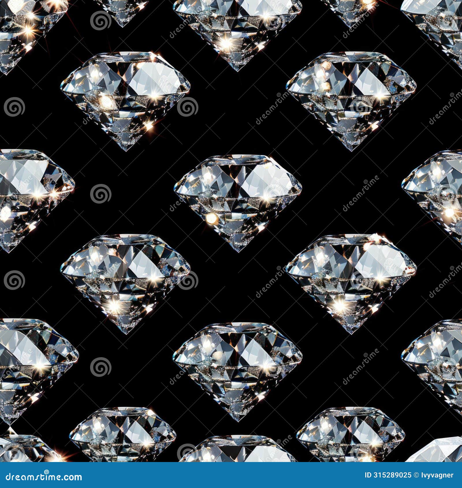 Seamless Pattern of Sparkling Diamonds on a Black Background Stock ...