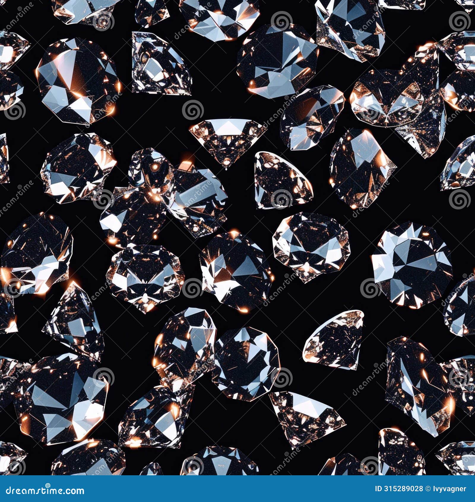 Seamless Pattern of Sparkling Diamonds on a Black Background Stock ...