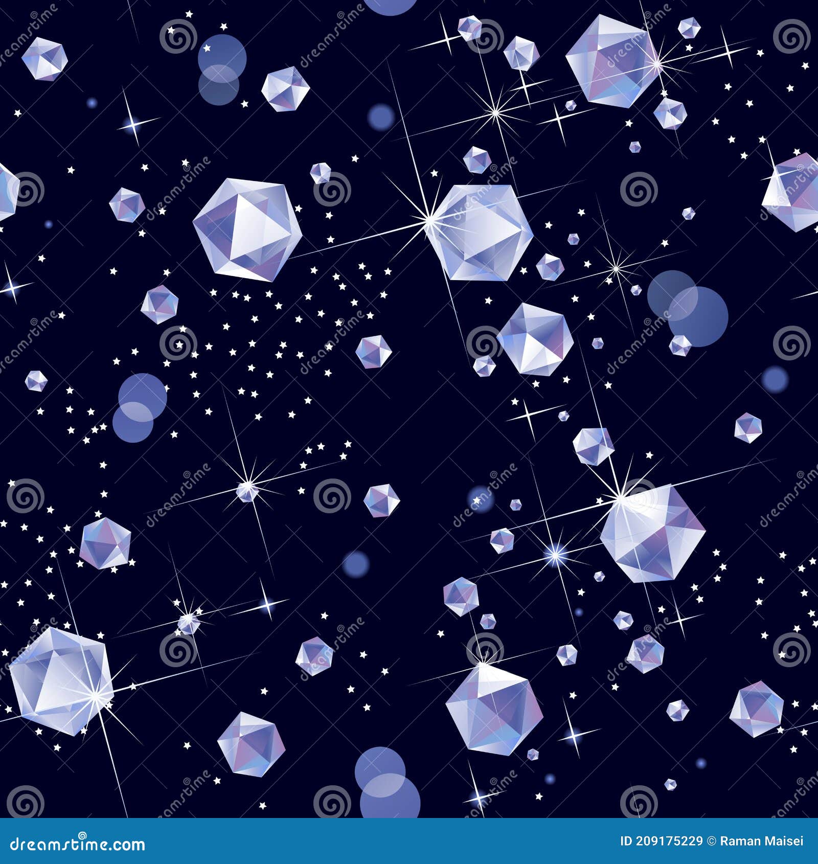 Seamless Pattern with the Sparkling Diamonds on a Dark Blue Background ...