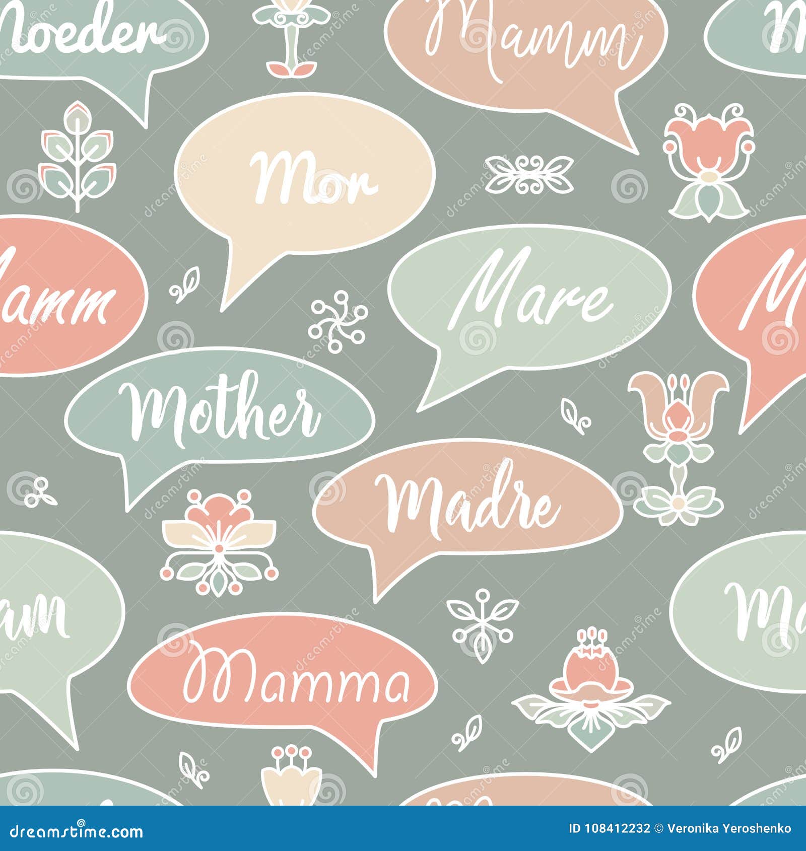 Seamless Pattern with Speech Bubbles and Words Mother. Vector. Stock ...