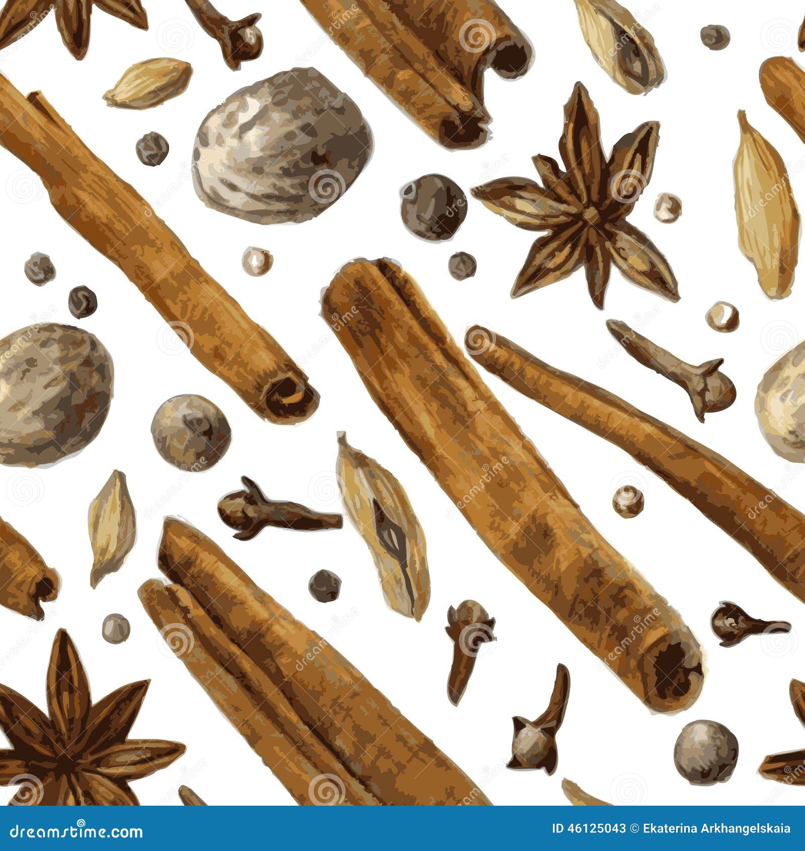 Seamless Pattern with Spice, Drawing by Watercolor Stock Vector ...