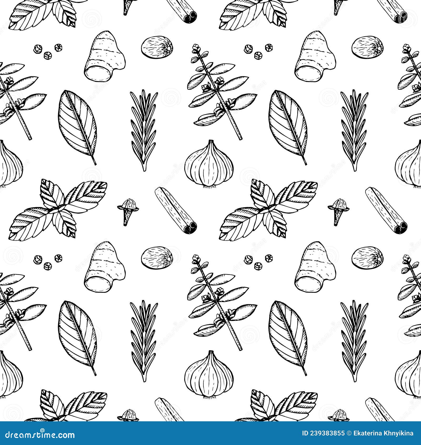 Seamless Pattern Spices Vector Illustration, Hand Drawing Sketch Stock ...