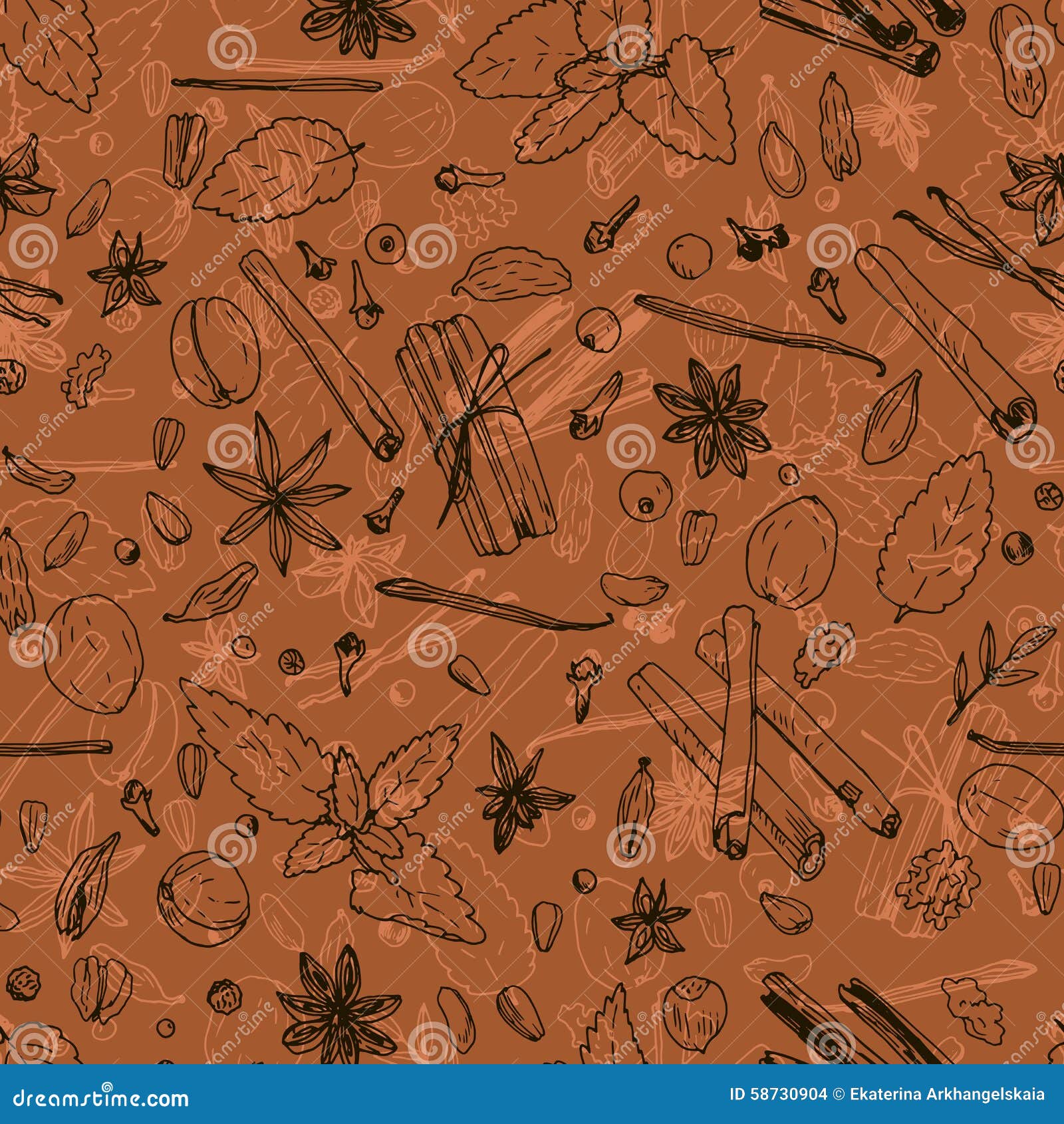 Seamless Pattern with Spices Stock Vector - Illustration of mint, food ...