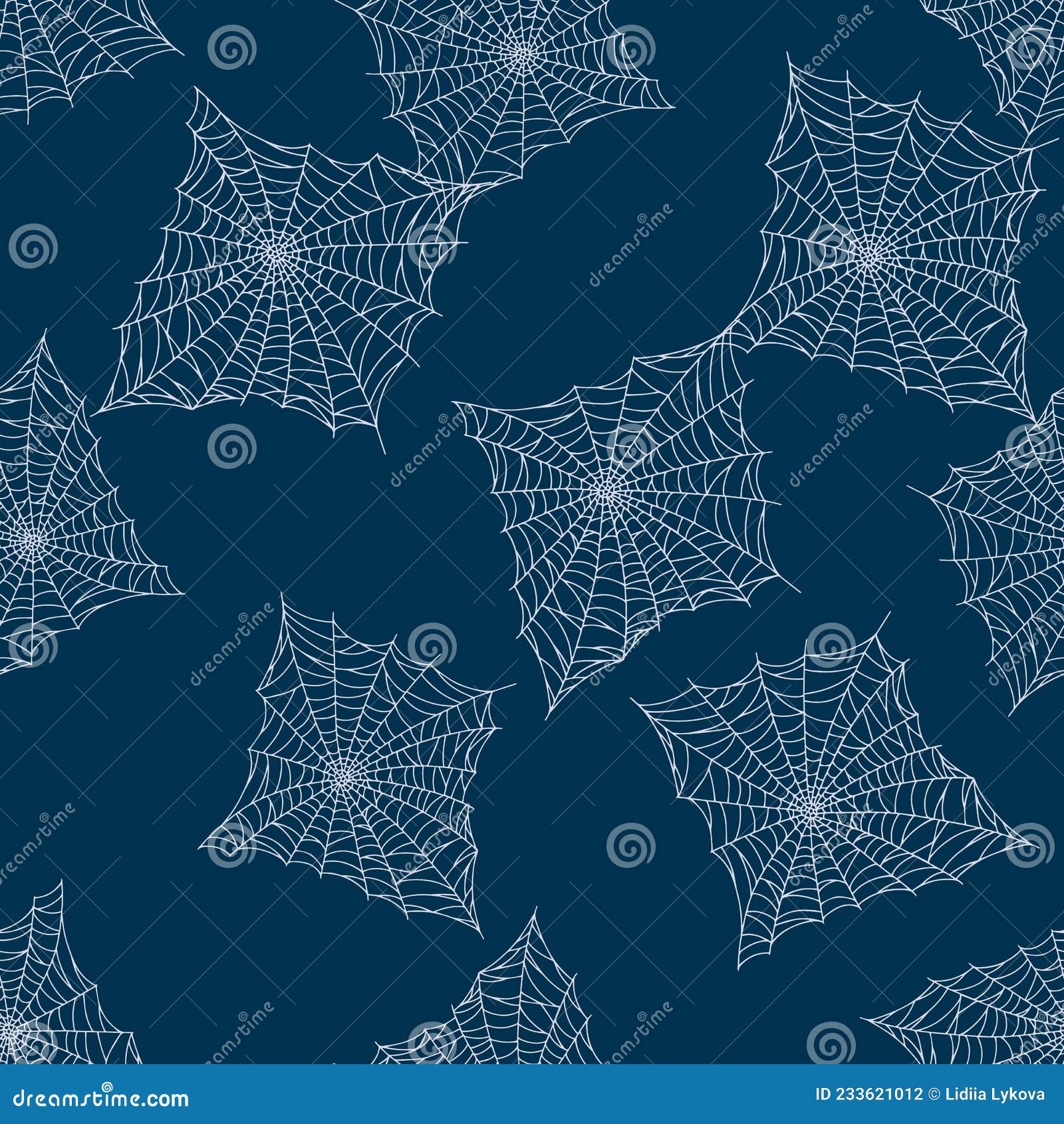 Seamless Pattern Spider Web Isolated on Blue Background. Outline Spooky ...