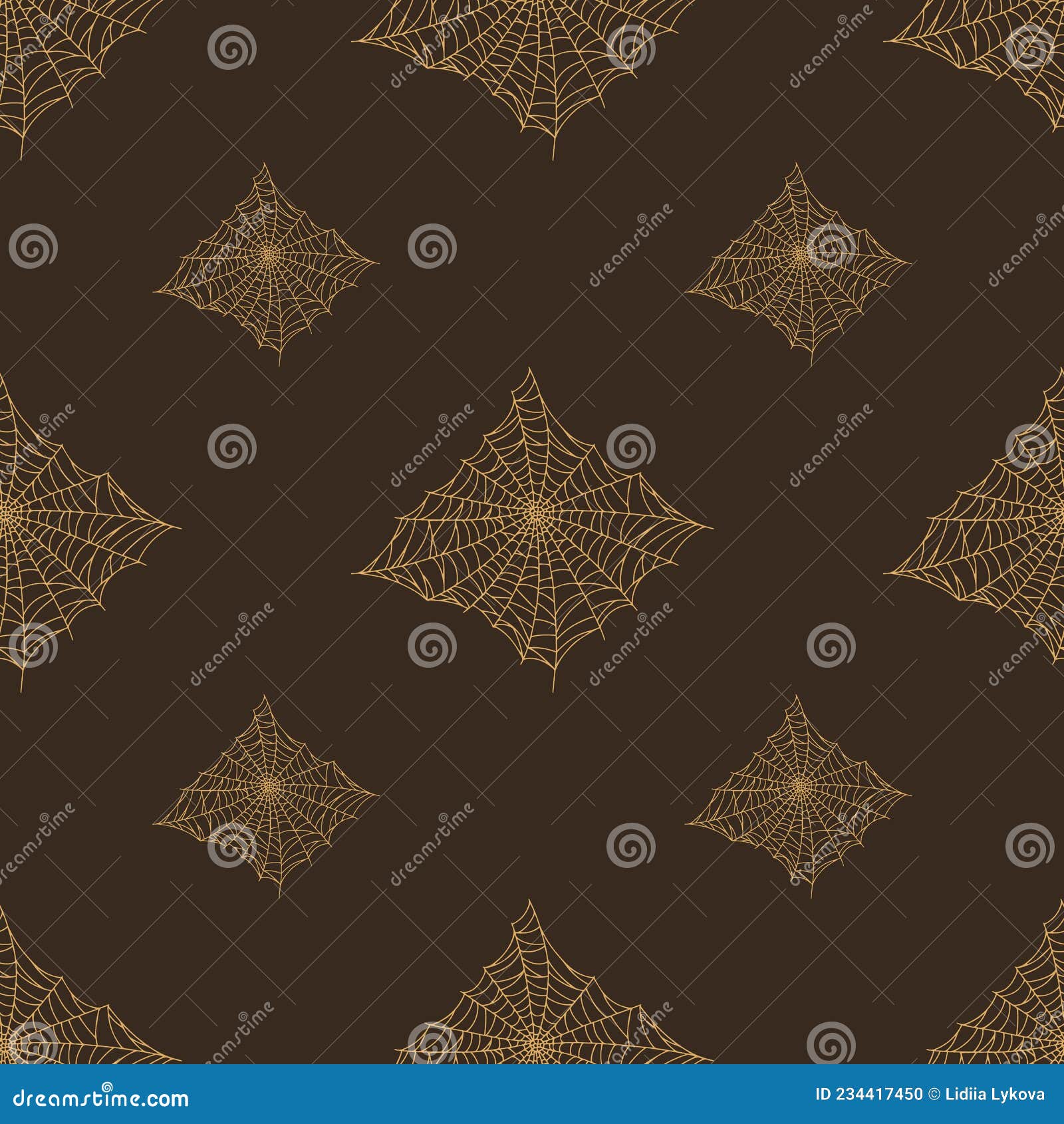 Seamless Pattern Spider Web Isolated on Brown Background. Outline ...