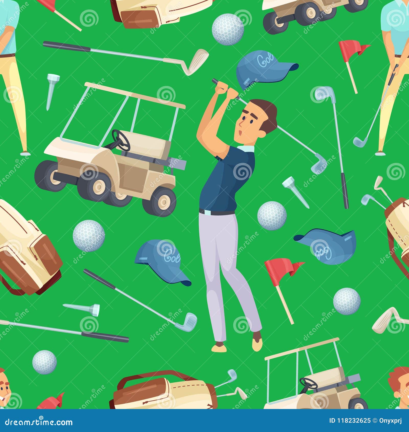 Seamless Pattern with Sport Illustrations at Golf Theme Stock Vector ...