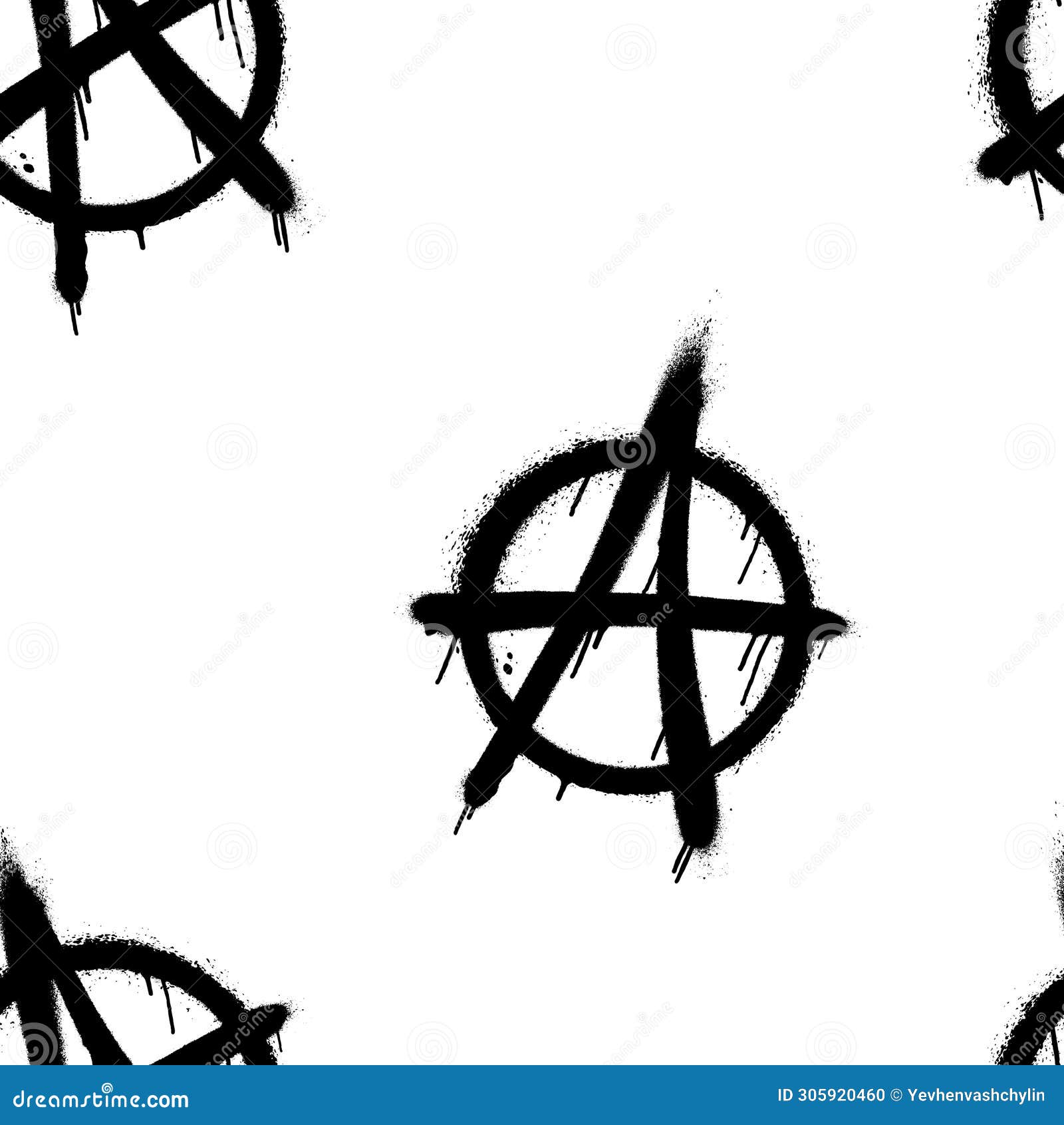Seamless Pattern of Sprayed Anarchy Symbol with Overspray in Black Over ...