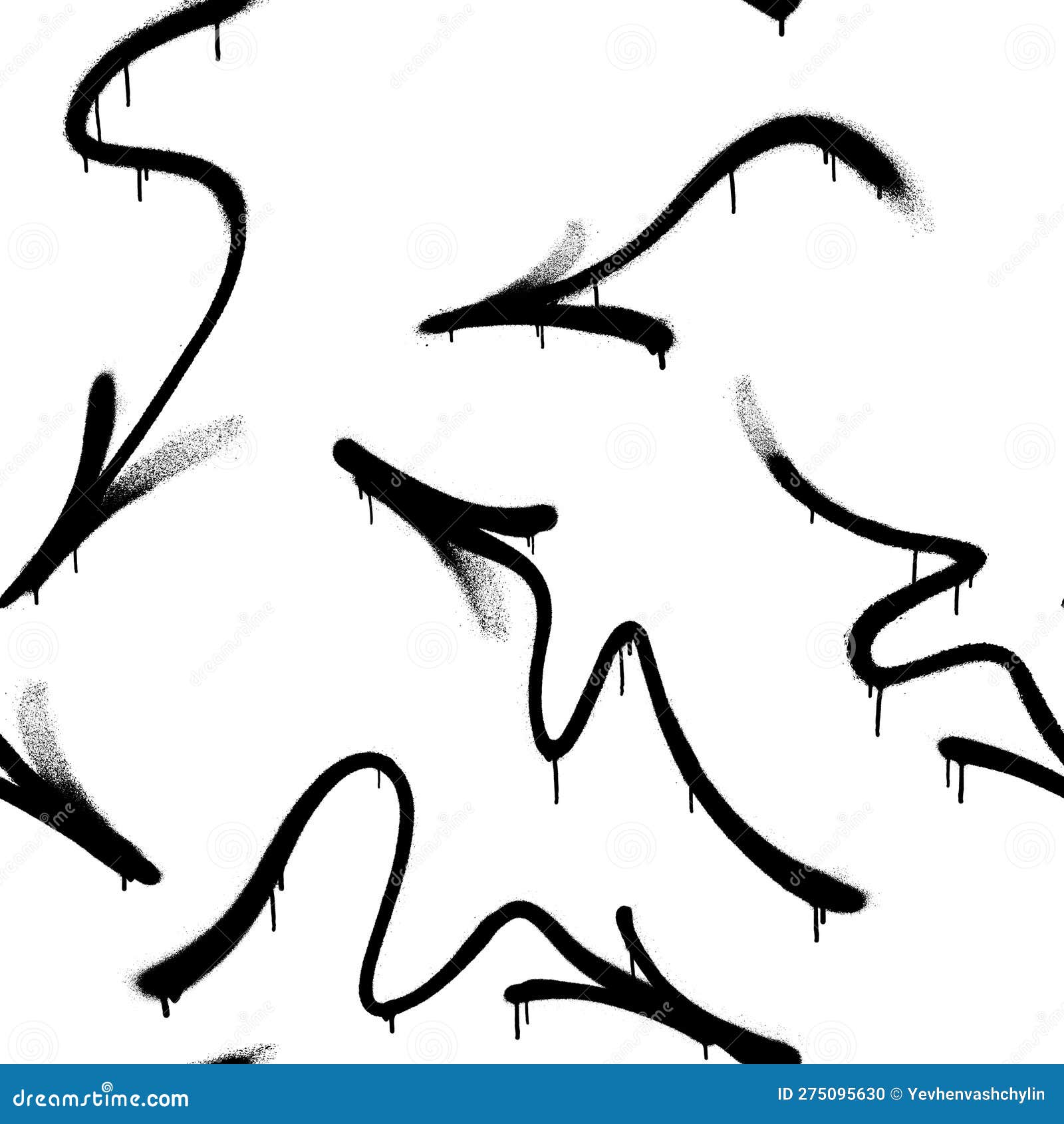 Seamless Pattern of Sprayed Graffiti Arrows with Overspray in Black Over White. Vector ...
