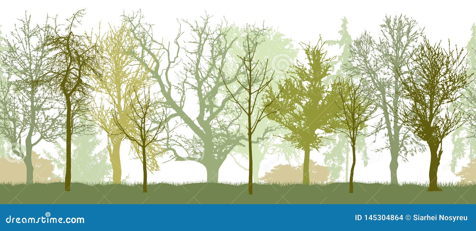 Seamless Pattern of Spring Park or Garden, or Forest Silhouette. Bare ...