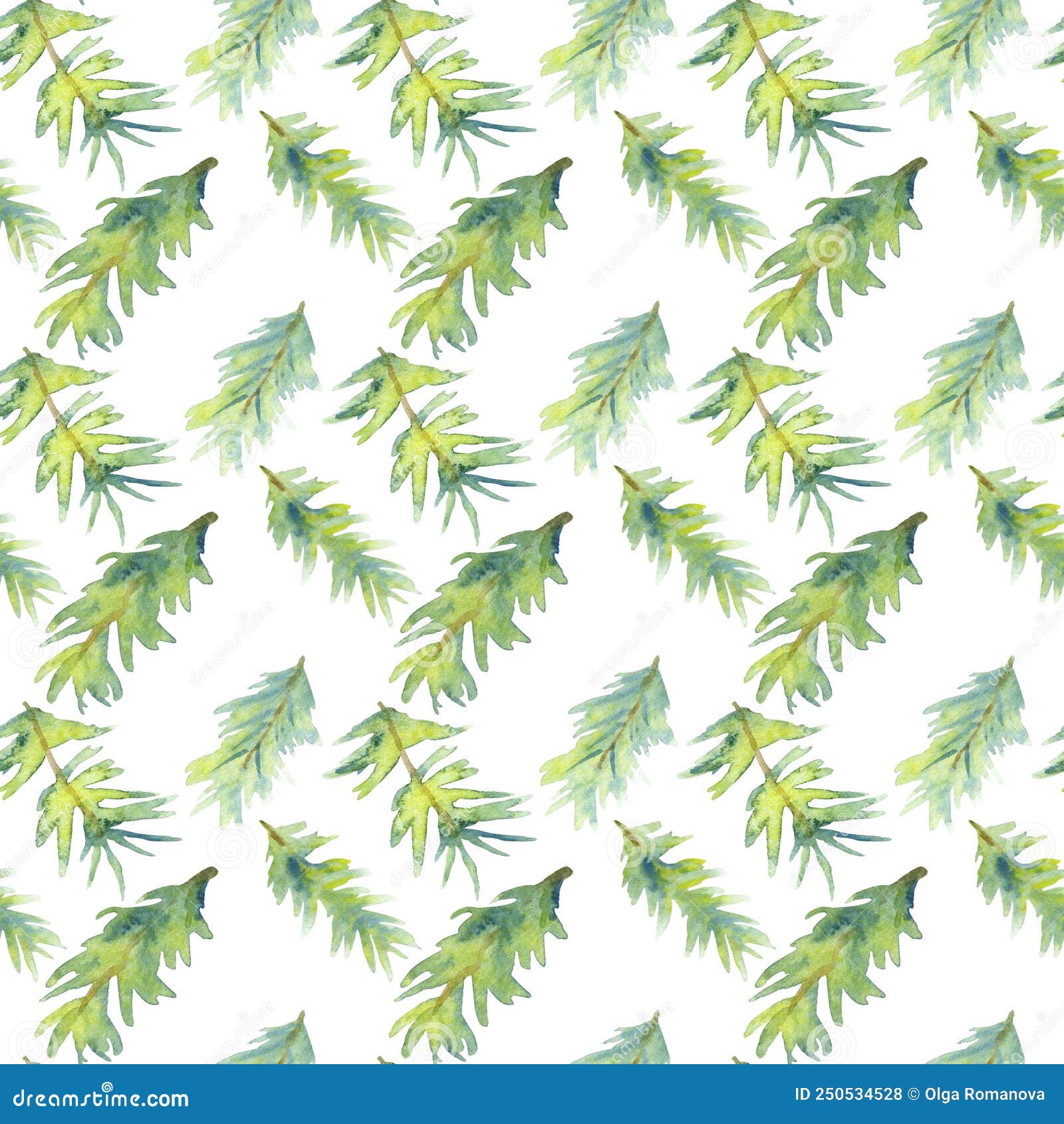 Seamless Pattern of Spruce Tree Branches. Watercolor Illustration ...
