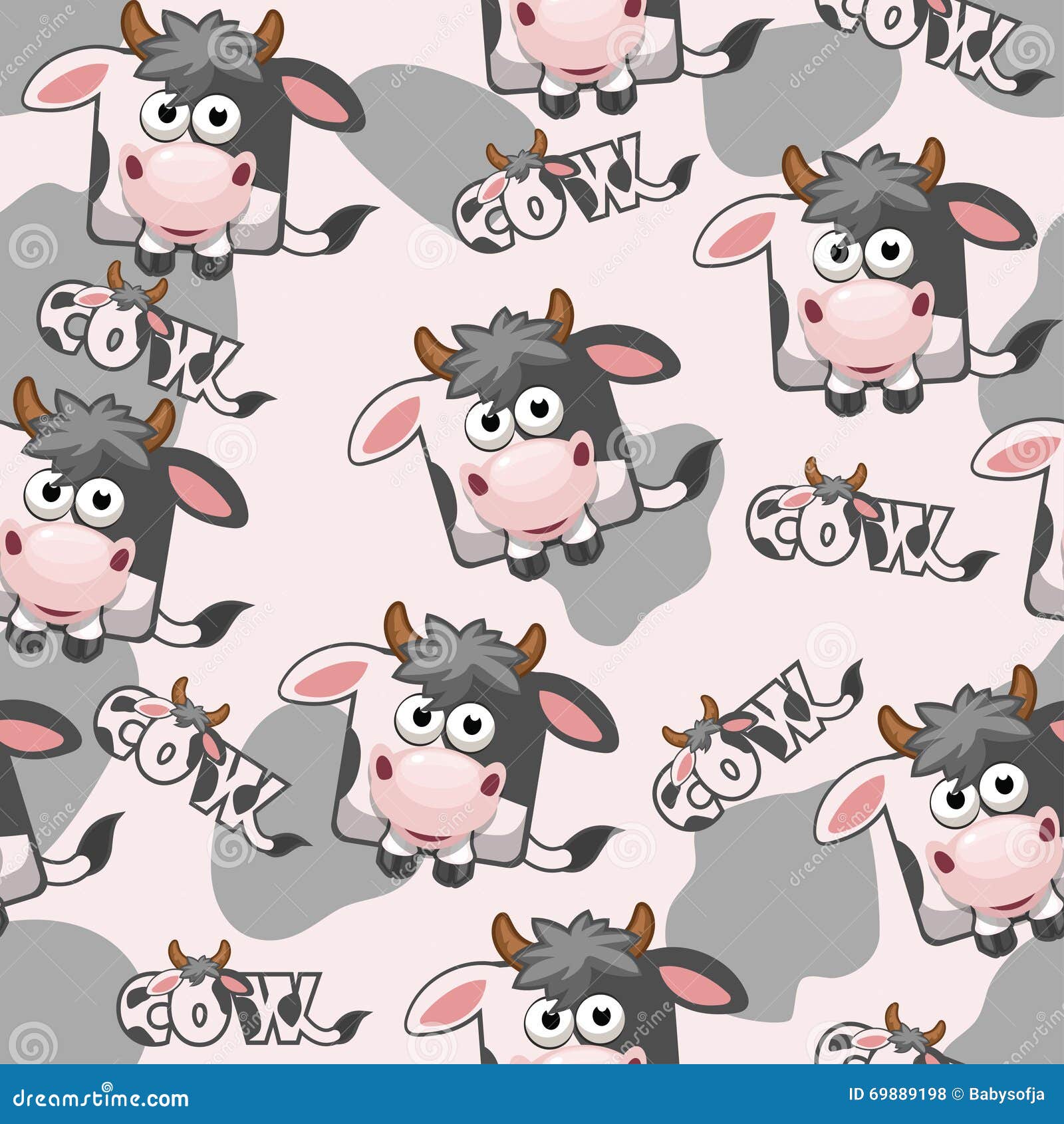 Seamless Pattern Square Cartoon Cow Stock Vector - Illustration of ...