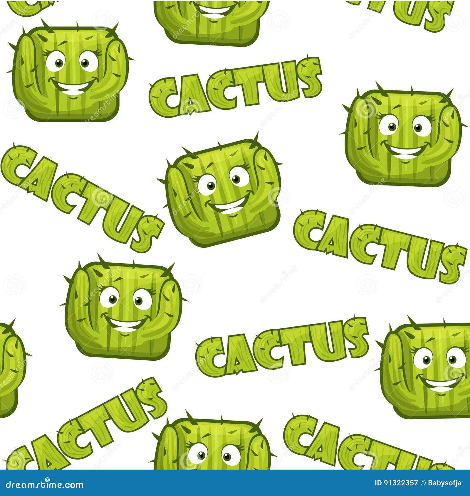 Seamless Pattern with Square Smiley Cactus 2 Stock Vector ...
