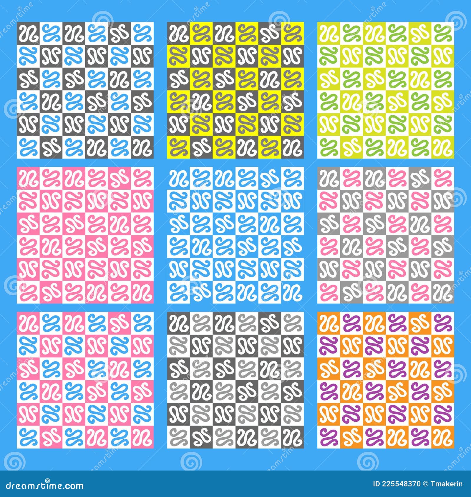 Seamless Pattern Squares with Doodles Set Stock Vector - Illustration ...