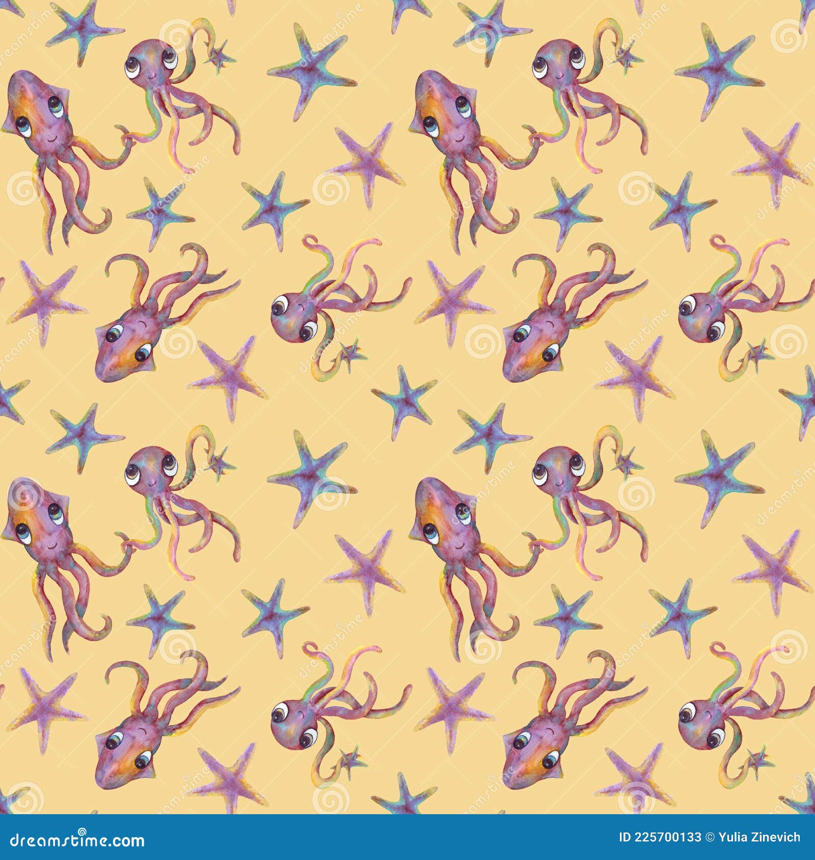Seamless Pattern. Squid and Octopus on a Beige Background Stock ...
