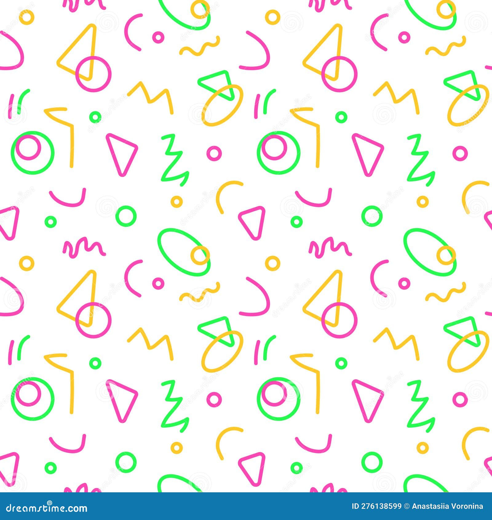 Seamless Pattern Squiggle Scribble in 90s Style. Fun Colorful Line Doodle Stock Vector ...