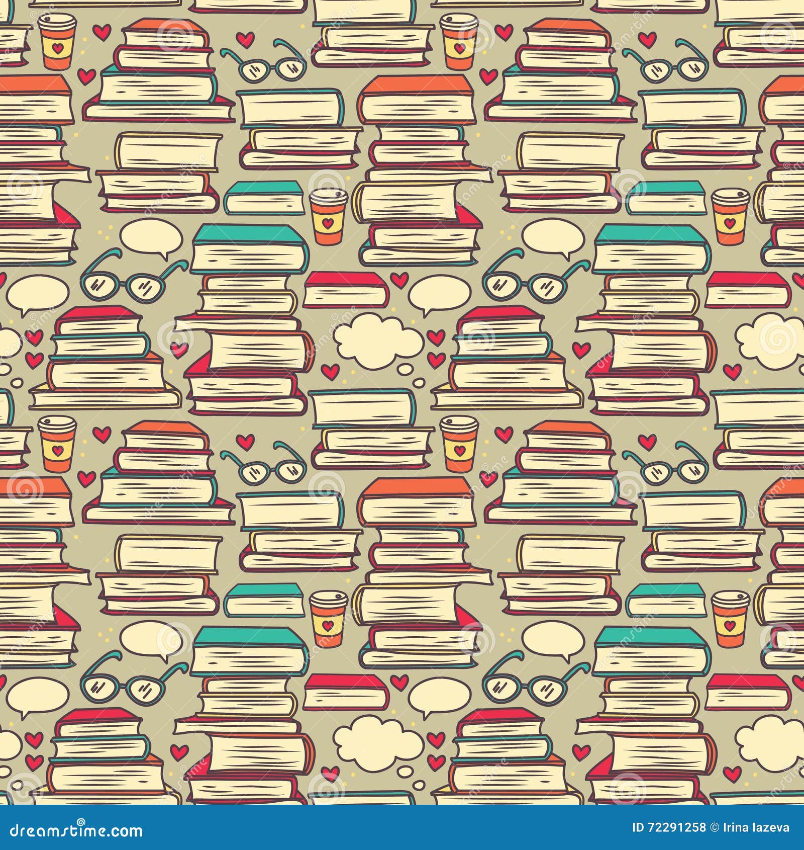 Seamless Pattern with Stacks of Books and Hearts Stock Vector ...