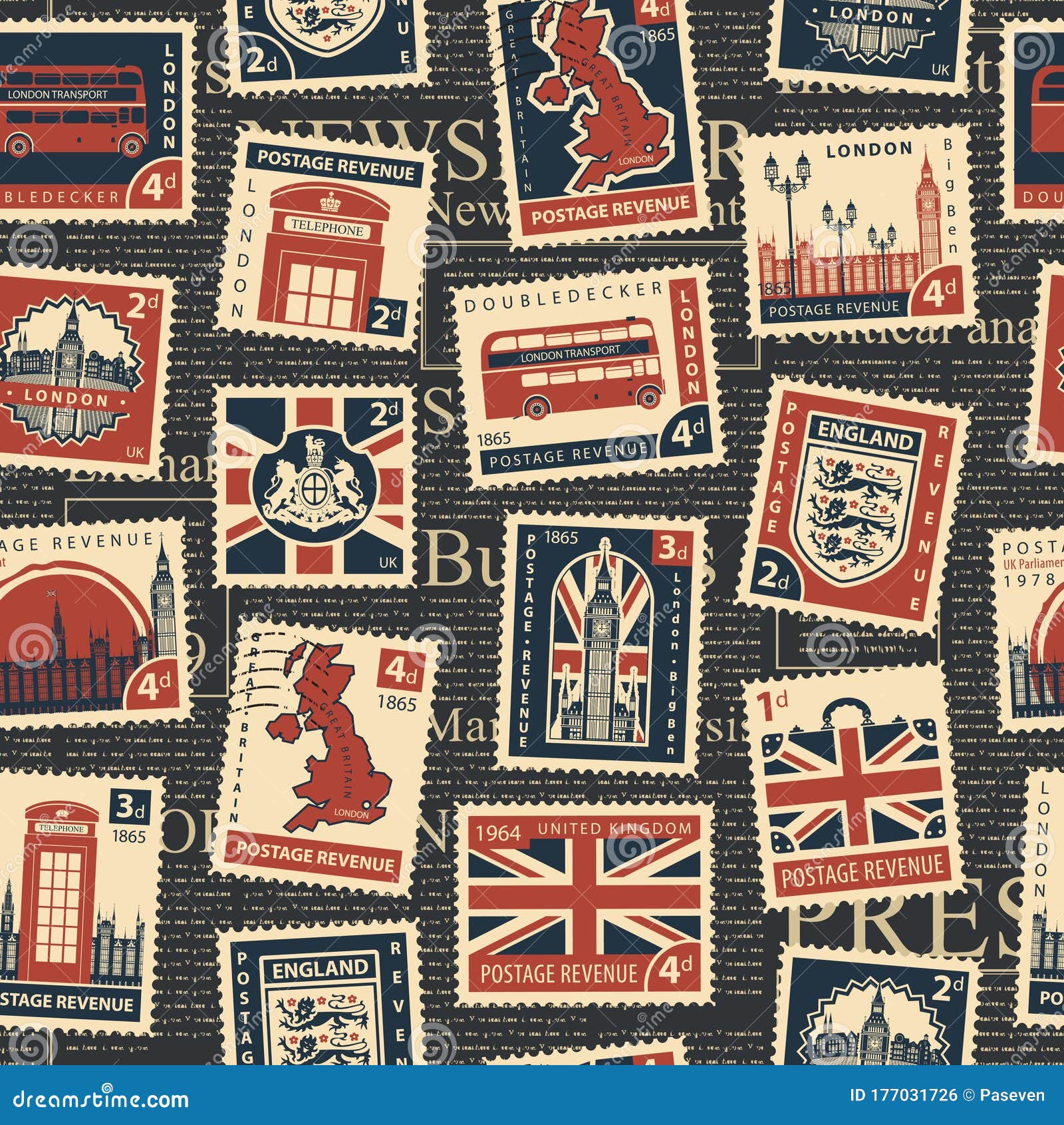 Seamless Pattern with Stamps on the Theme of UK Stock Vector ...