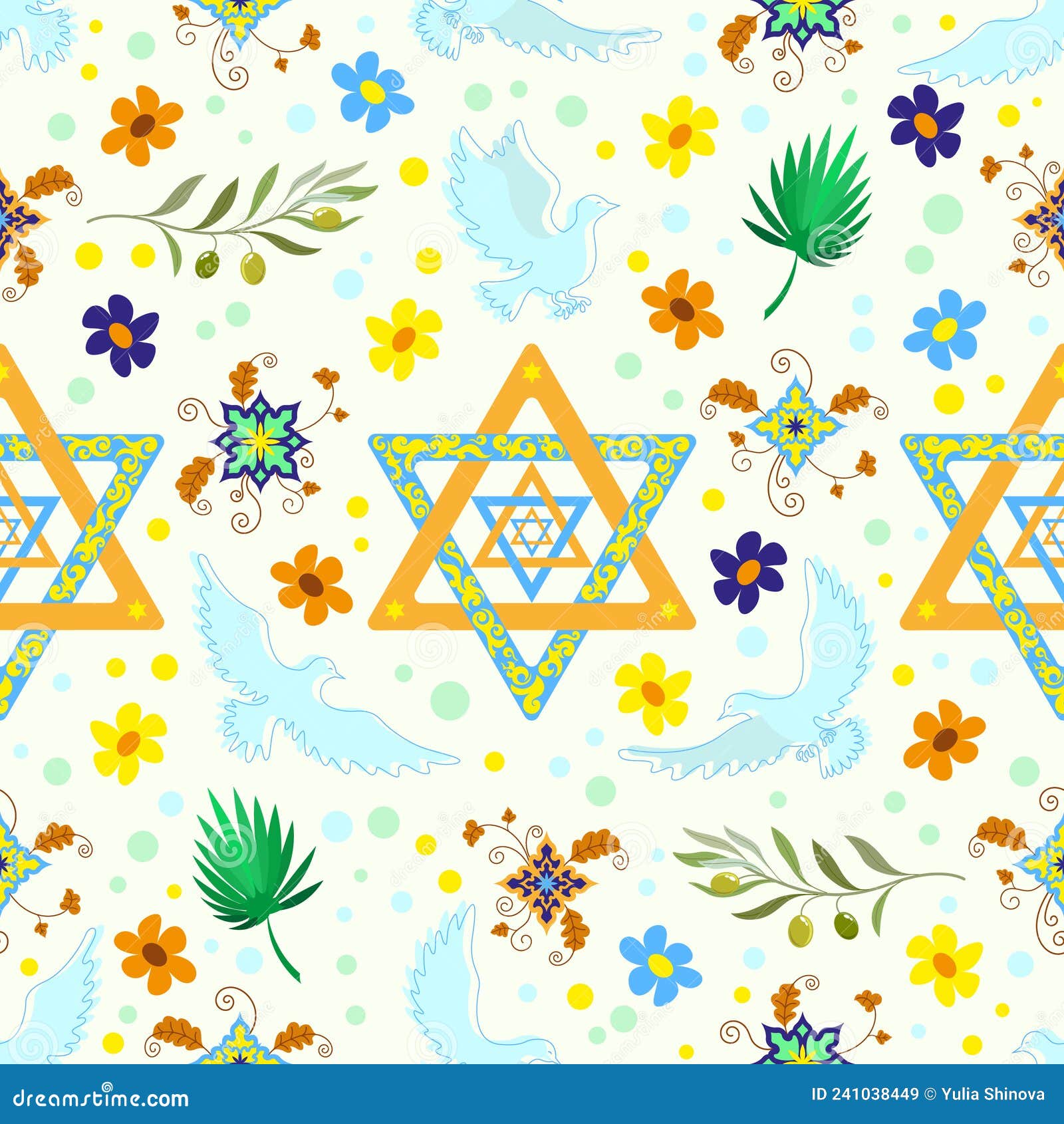 Seamless Pattern with the Star of David and Doves on a Light Background ...