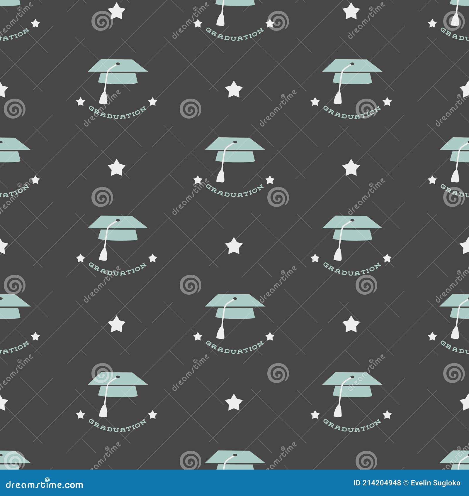 Seamless Pattern With Star Graduation Caps Vector Graphic Silhouette ...