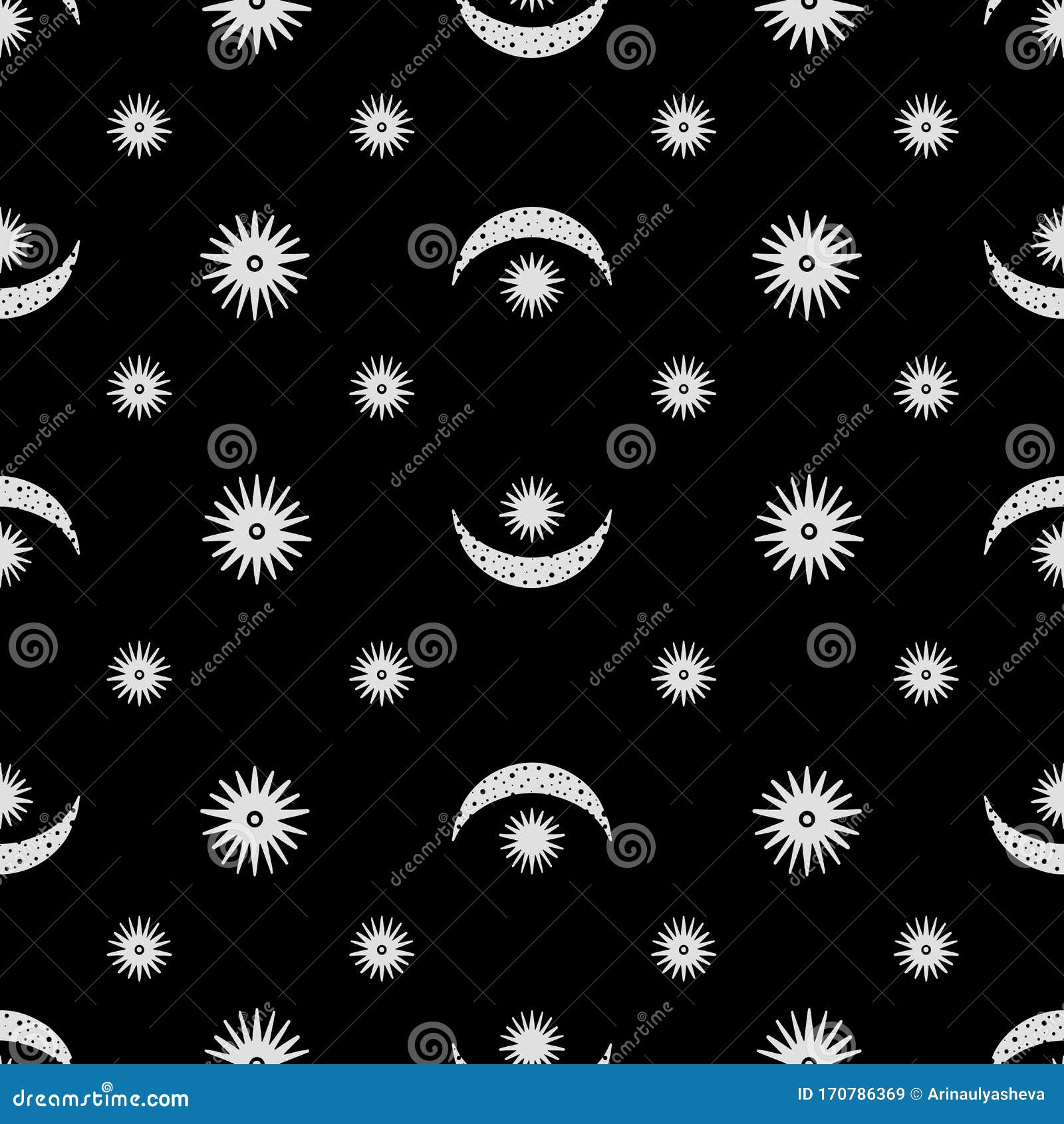 Seamless Pattern Star Moon.Vintage Magic Style Stock Illustration ...